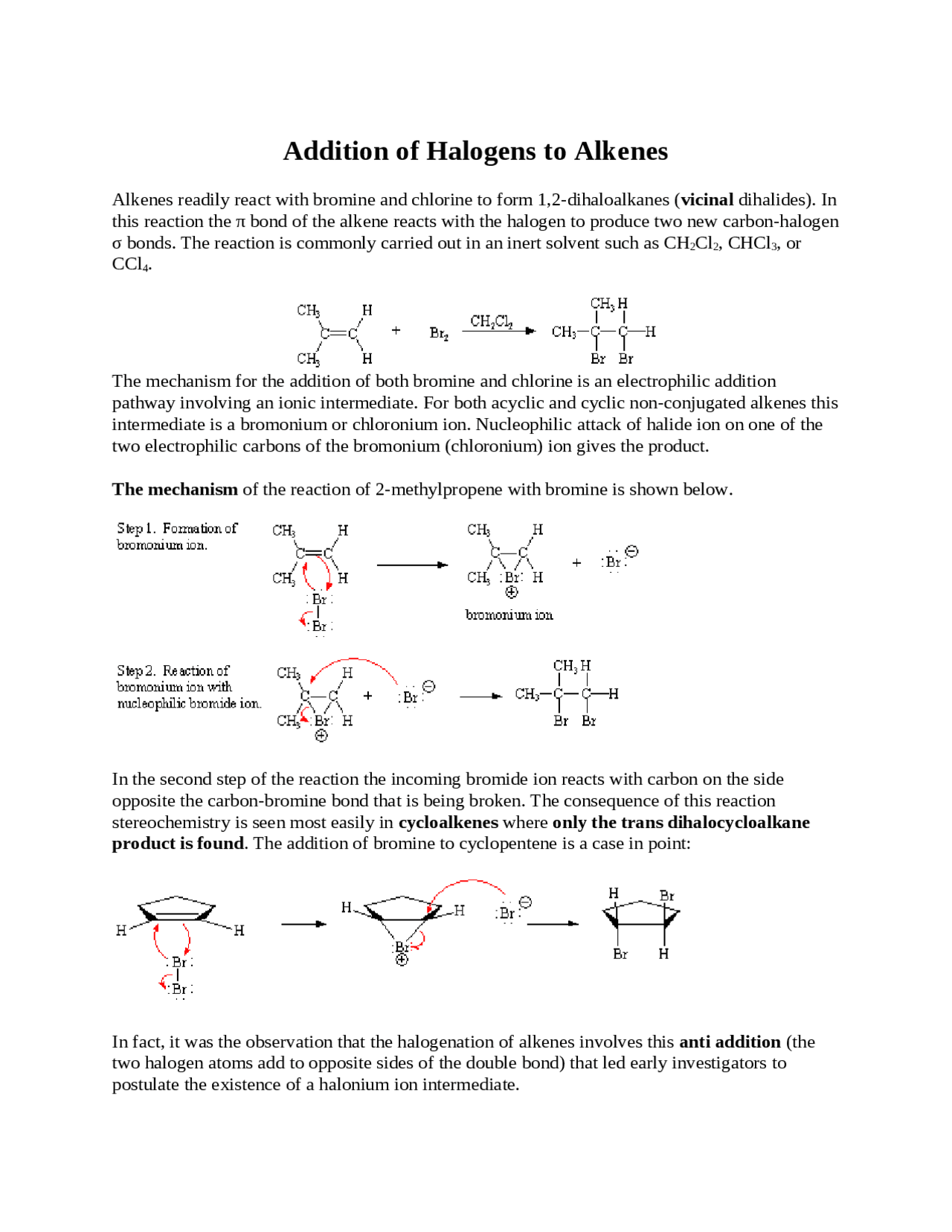 Addition of Halogen to Alkenes - Organic Chemistry 1 | CHEM 321 - Docsity