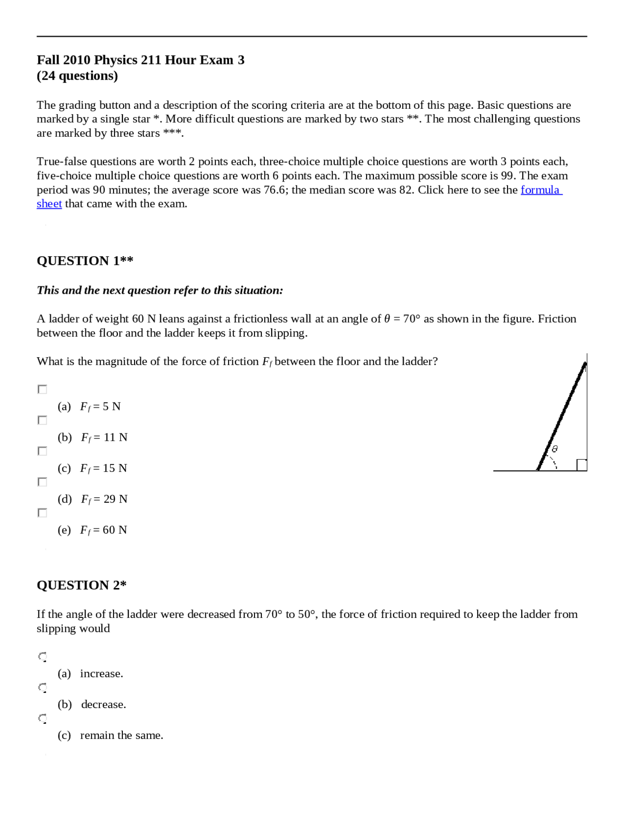 24 Multiple Choice Questions on Mechanics | PHYS 211 - Docsity