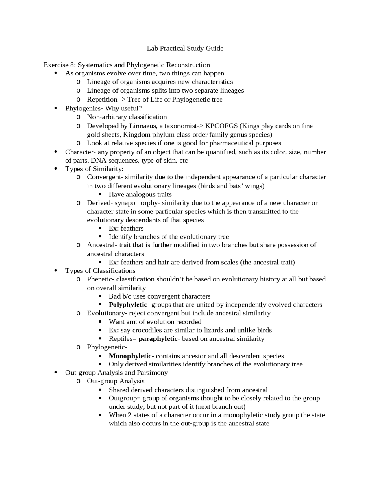 Lab Practical Study Guide - Principles of Biology II | BSCI 106 - Docsity