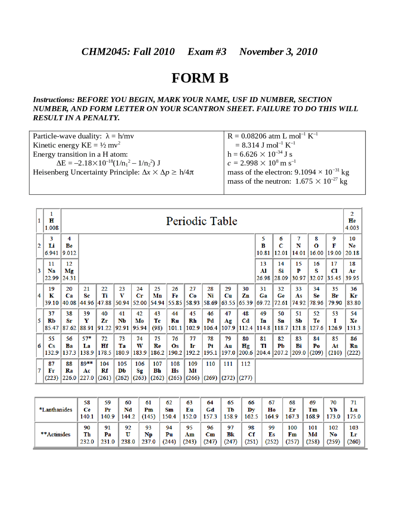 27 Multiple Choice With Answers Exam On General Chemistry I Chm