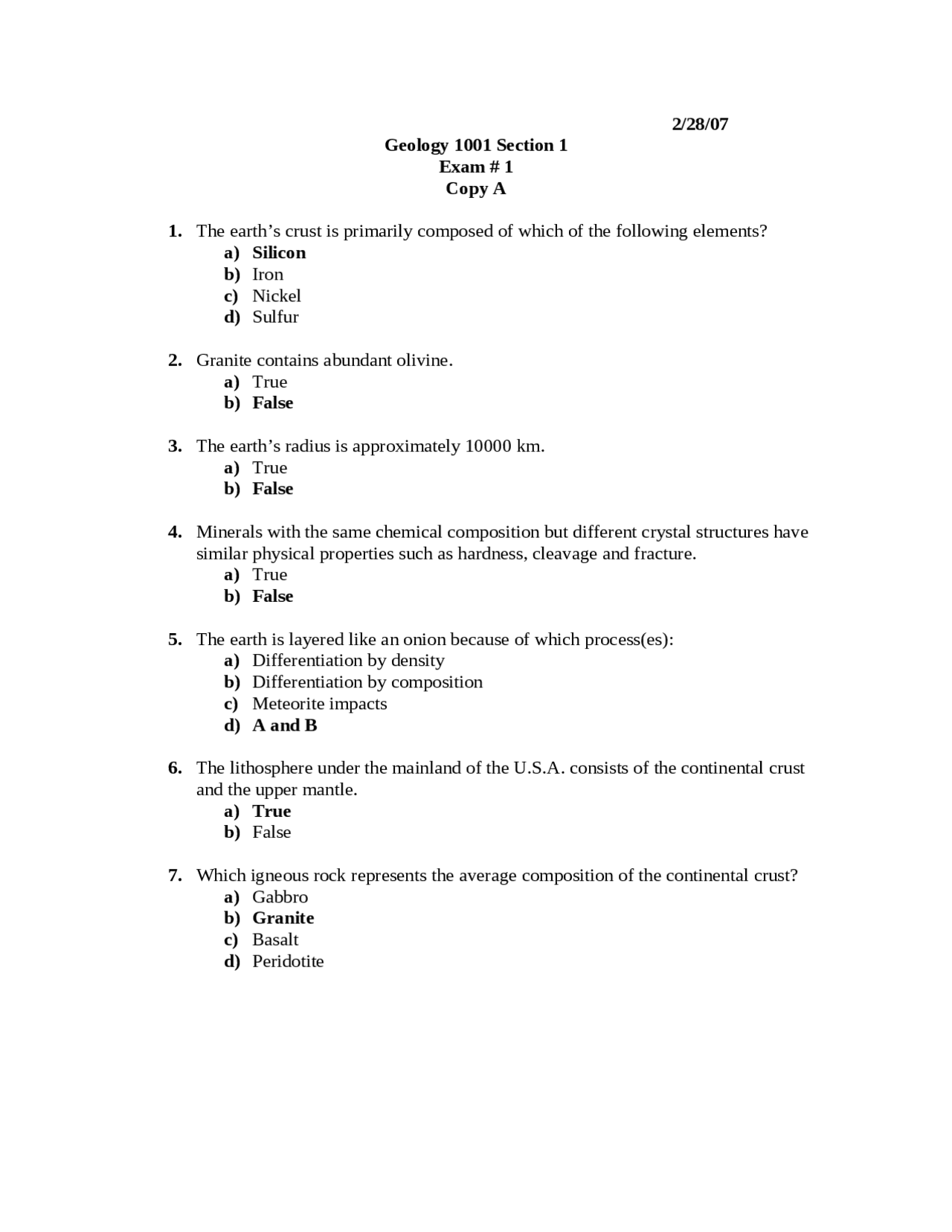 50 Mcqs On General Physical Geology With Answers Geol 1001 Docsity