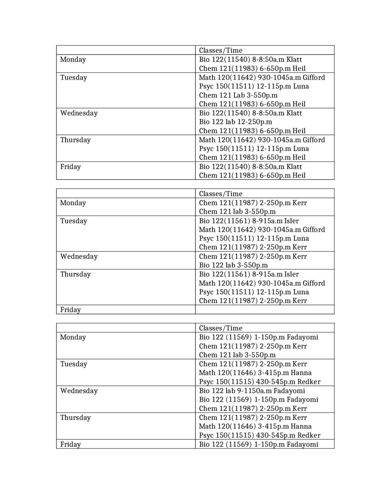 Class Schedule for Introduction to General Chemistry | CHEM 114 | Exams ...