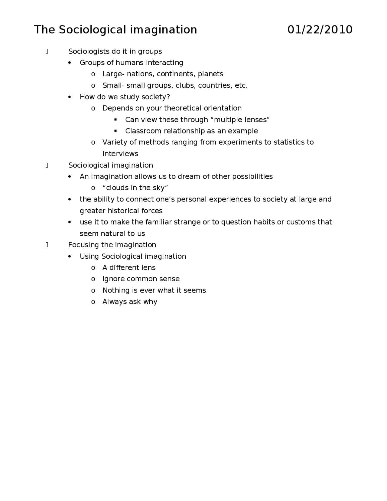 The Sociological Imagination Lecture Notes Socl 2001 Docsity