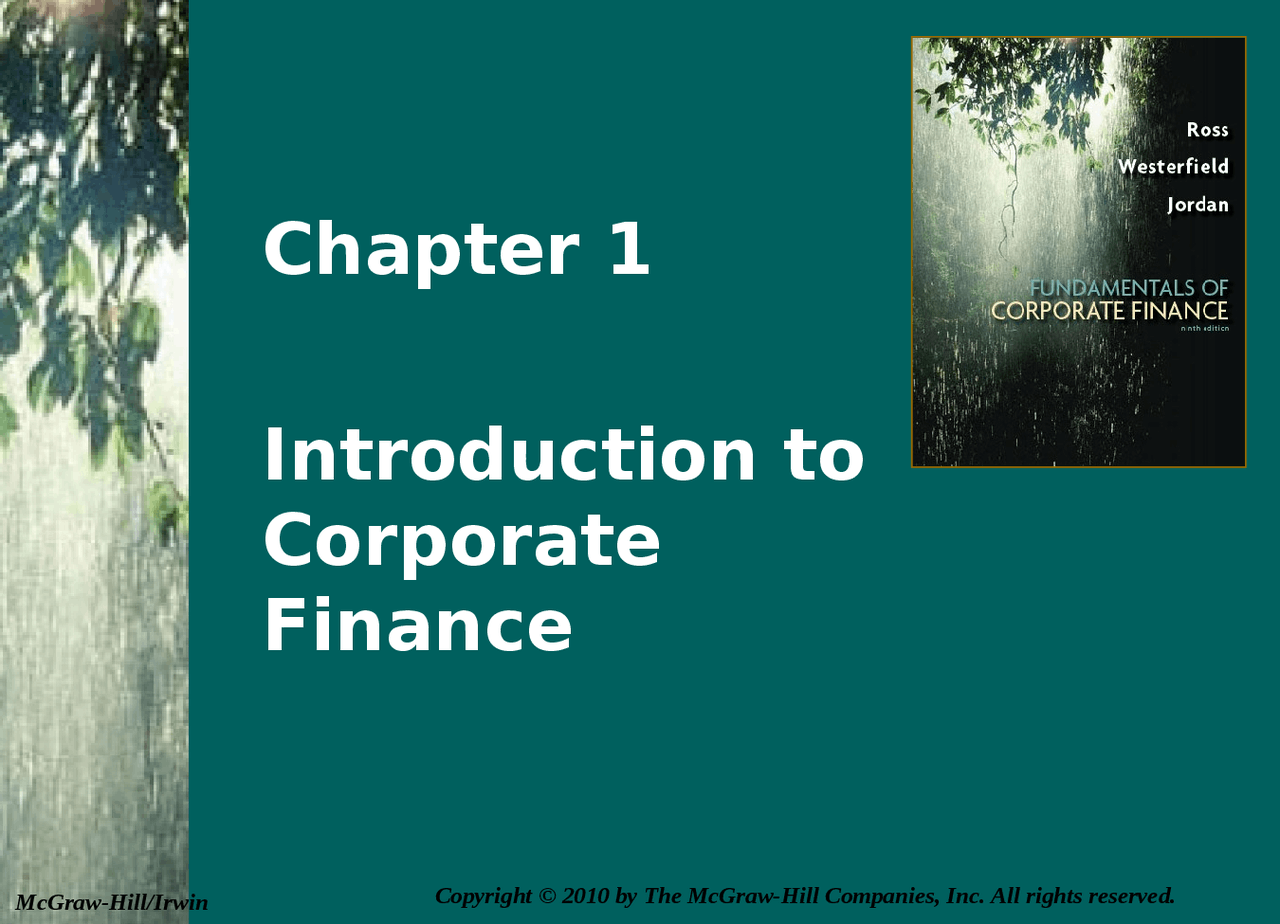 Introduction To Corporate Finance Lecture Slides Fin 3715 Docsity