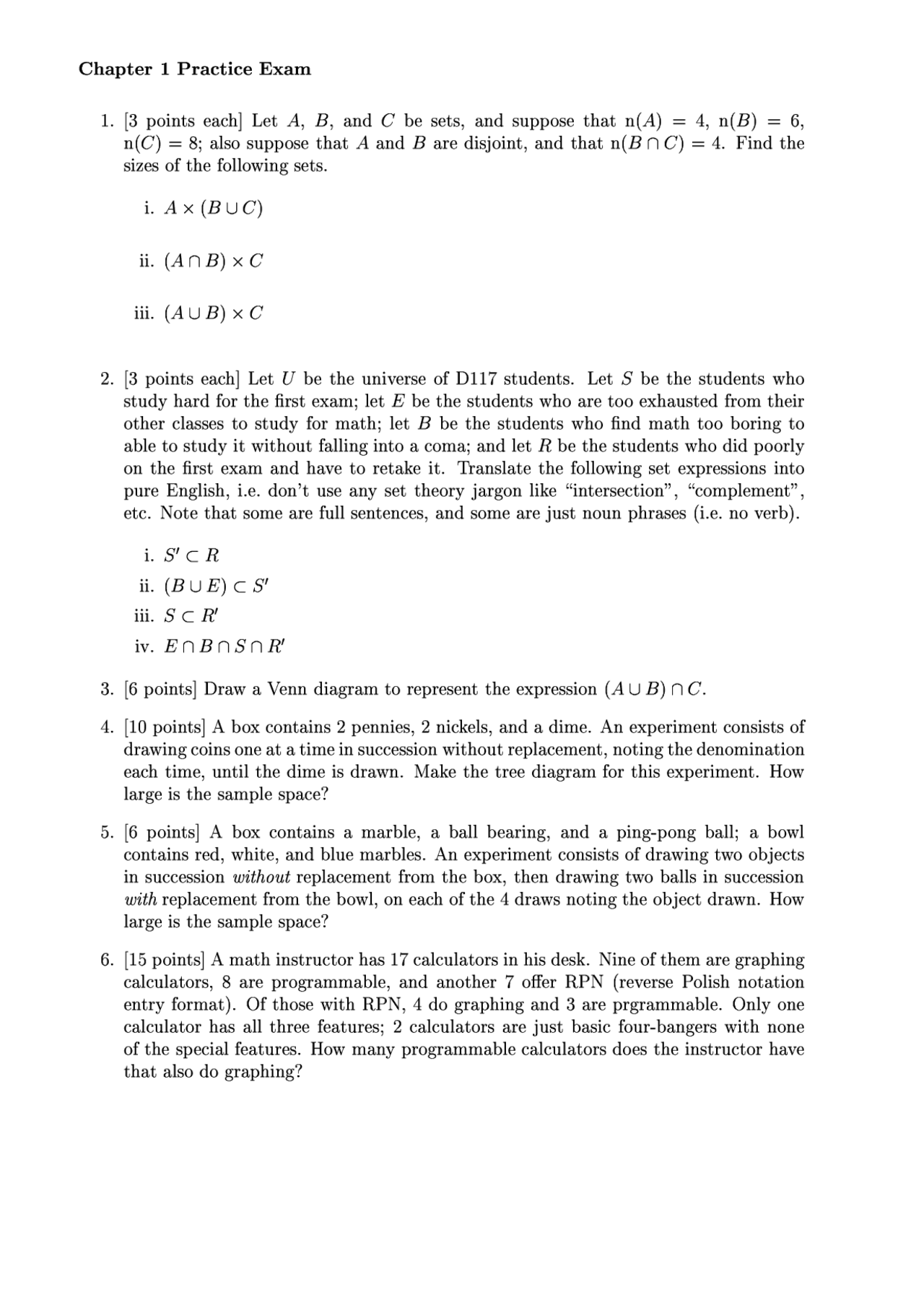Practice Problems For Exam Finite Mathematics Math Docsity