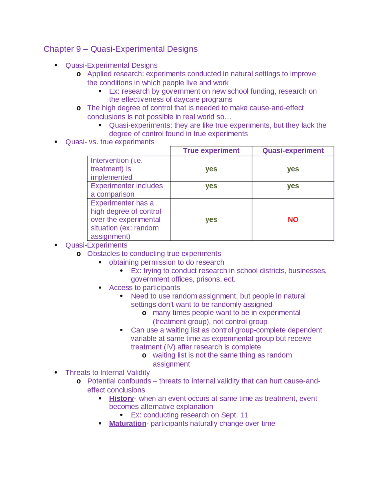 Quasi Experimental Designs Lecture Notes Psych 300 Docsity