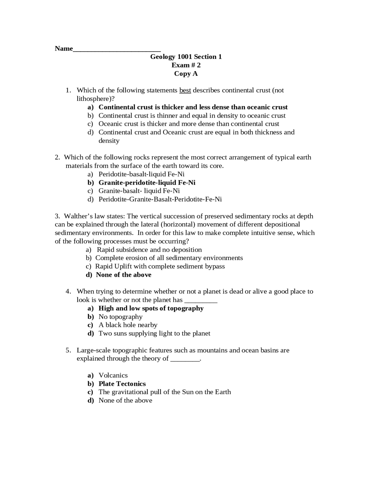Exam Ii Solved General Geology Physical Geol 1001 Docsity