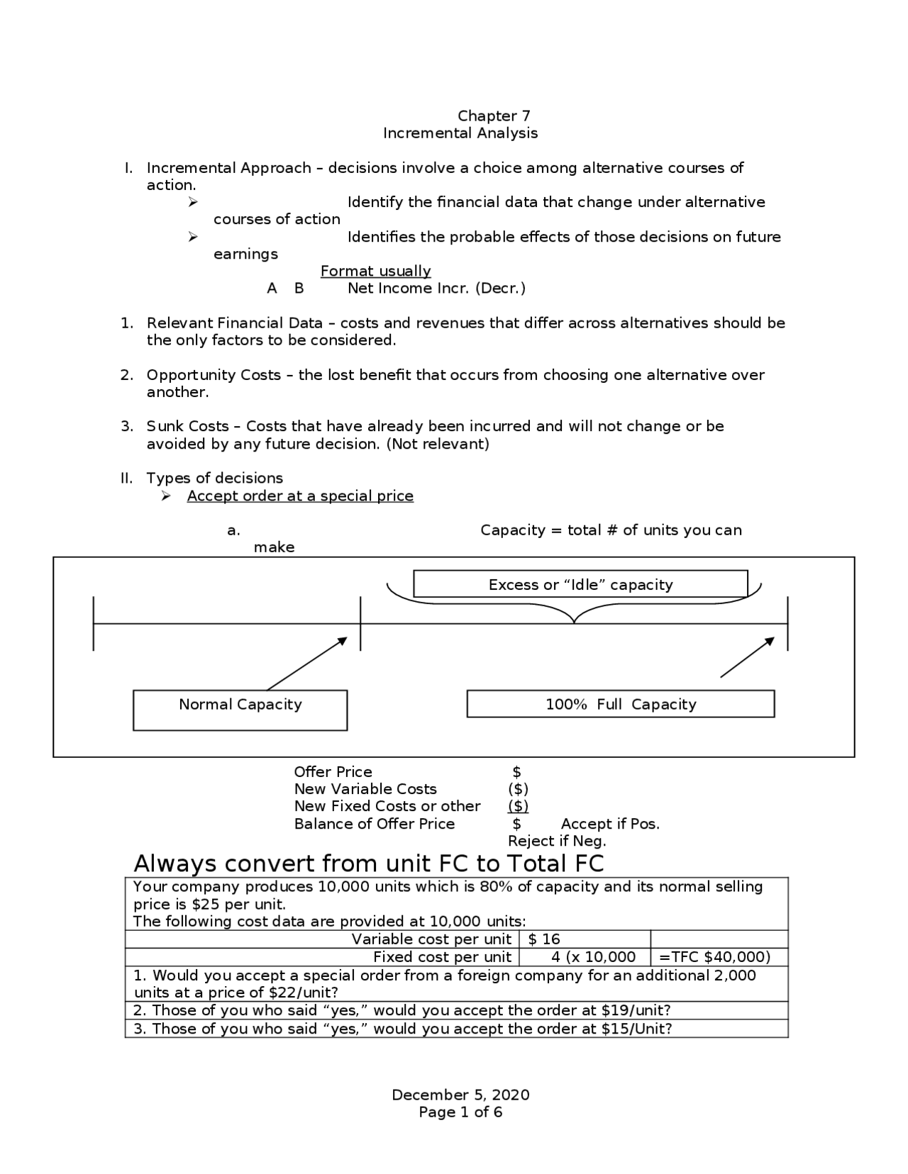 Lecture Notes On Incremental Analysis Managerial Accounting Acct
