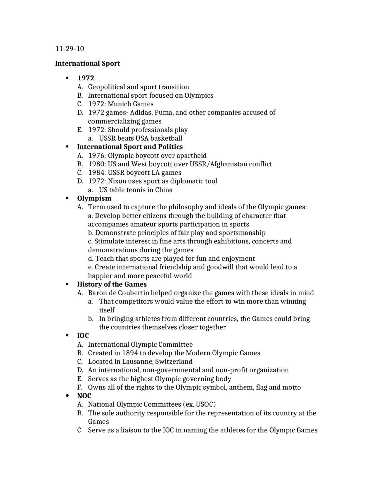 International Sport - Introduction to Sport Management - Notes | SPMM ...