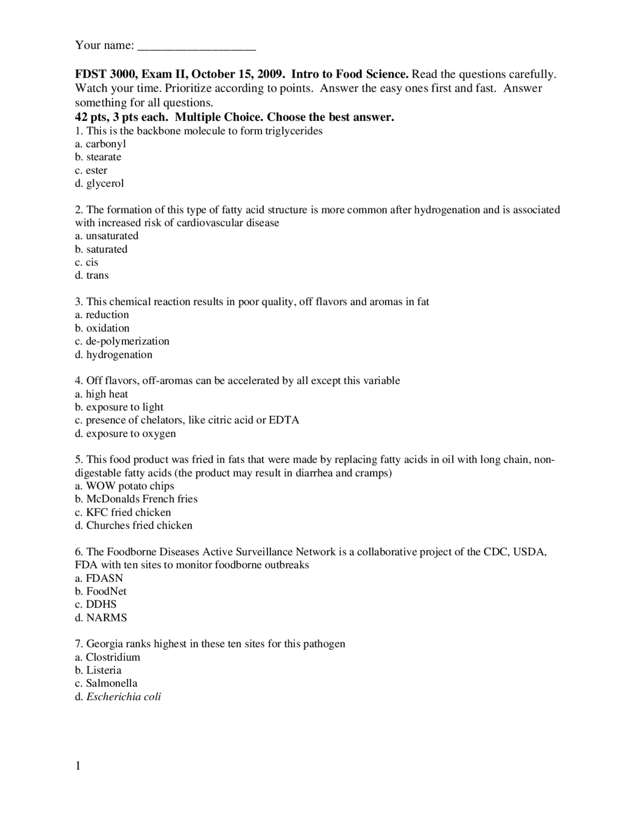 Questions On Introduction To Food Science Technology Test 2 Fdst