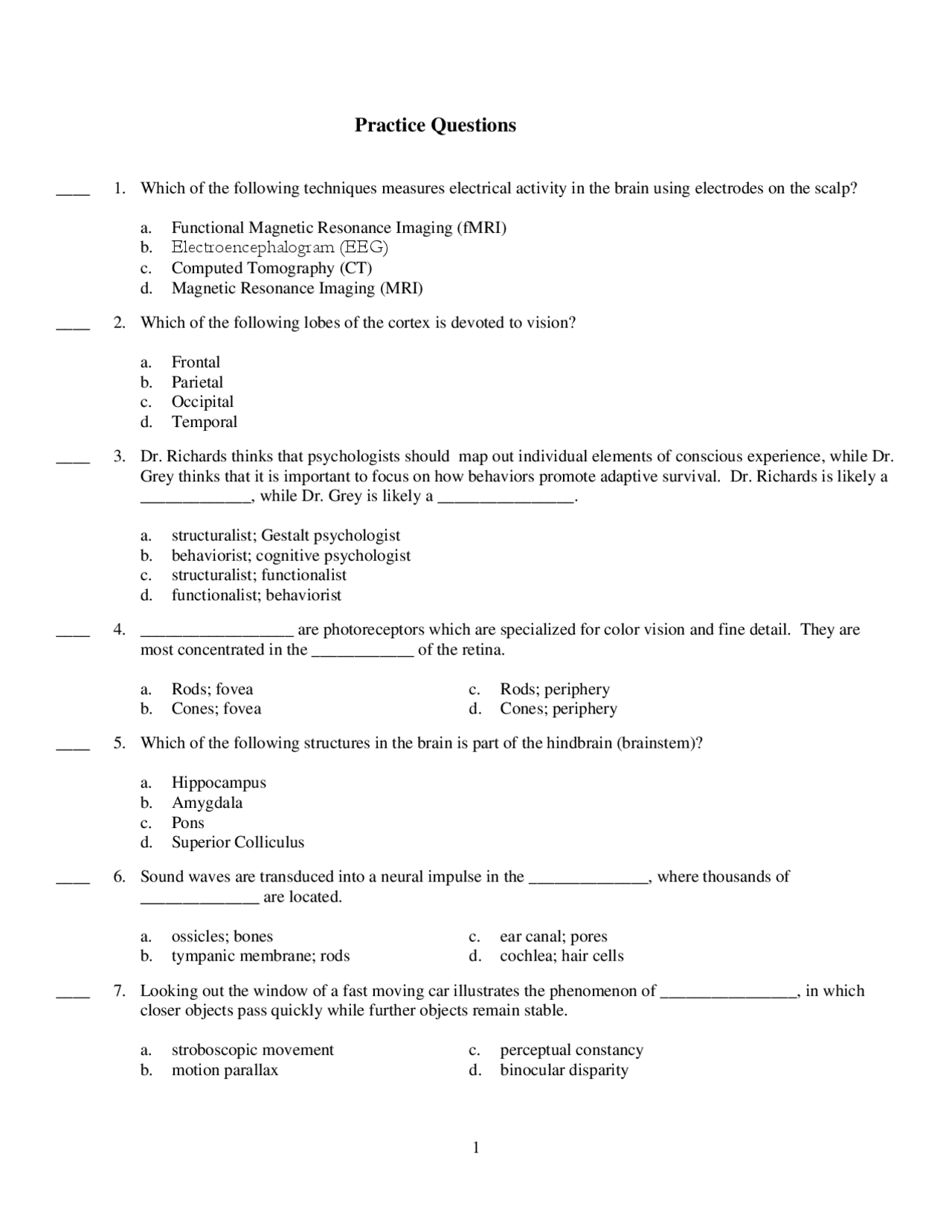 Solution Key for Exam 1 - General Psychology | PSYC 1101 | Exams ...