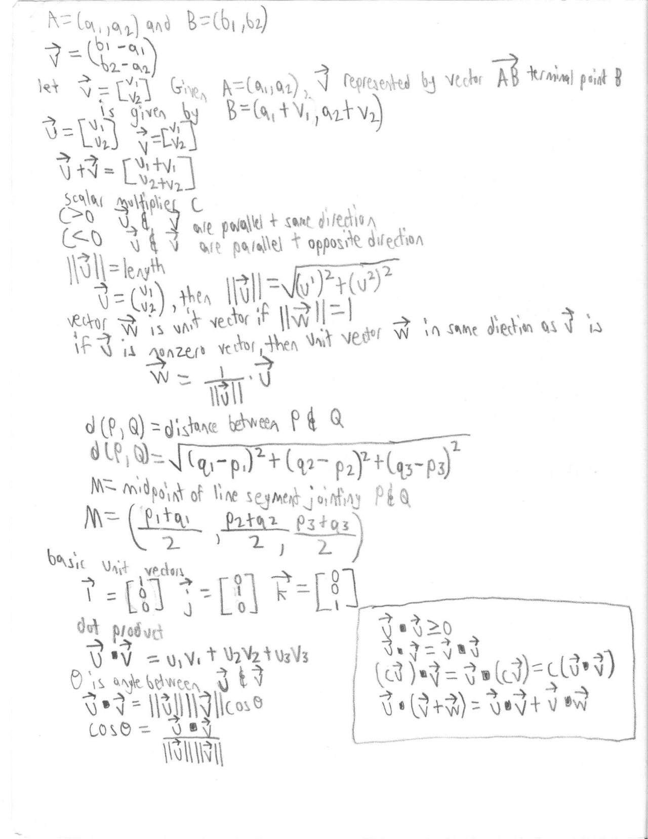 Elementary Linear Algebra - Vectors Equation Sheet | MATH 1114 - Docsity
