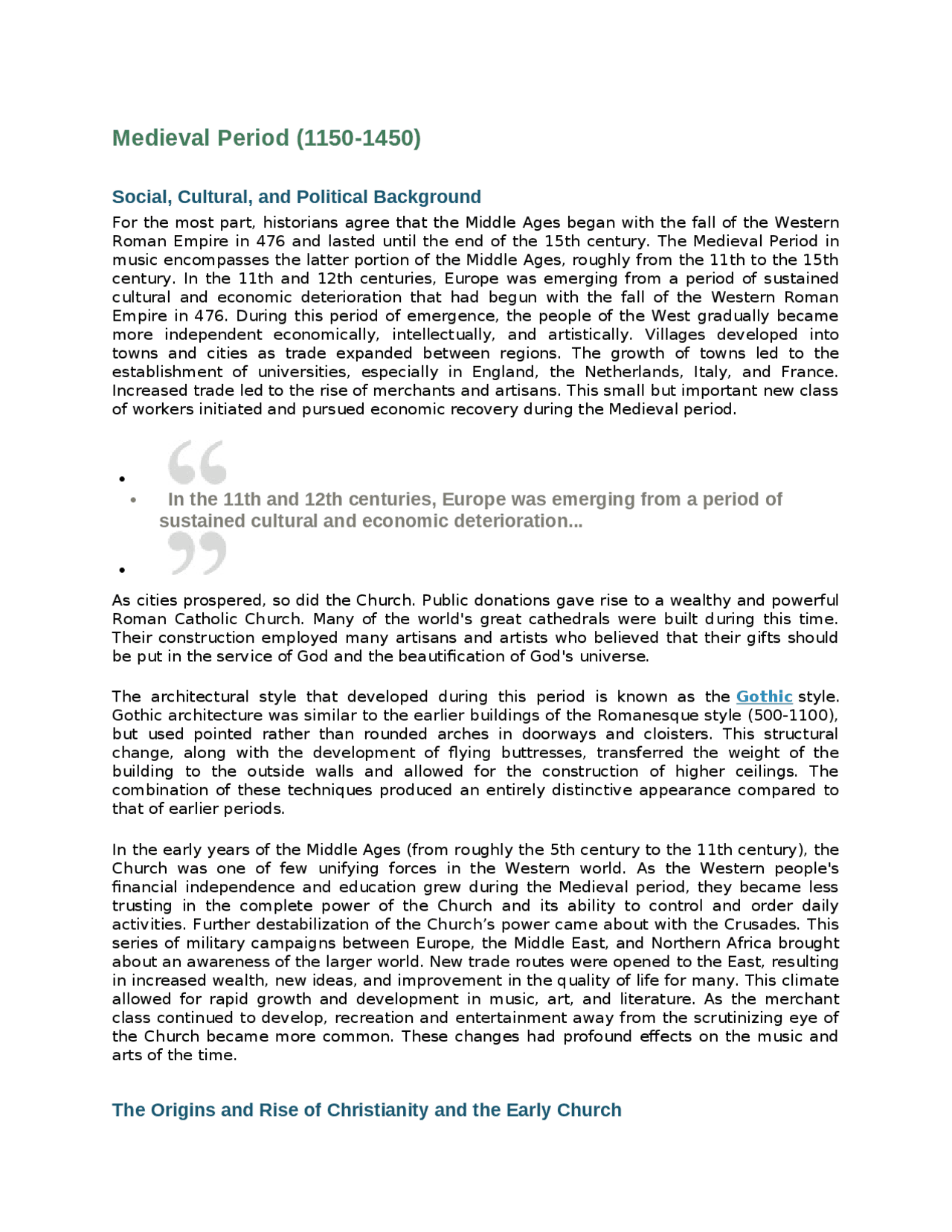 Medieval Period - Music Appreciation, Class Notes to Review | MUS 1104 ...