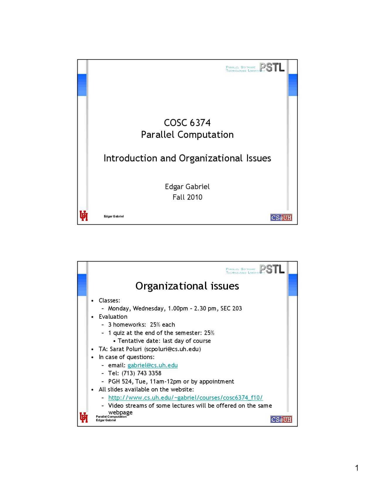 Introduction to Organizational Issue - Lecture Slides | COSC 6374 - Docsity