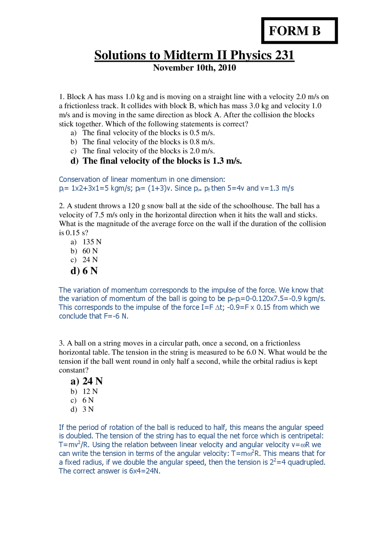 Solved Midterm Exam 2 For Introductory Physics I Phy 231 Docsity