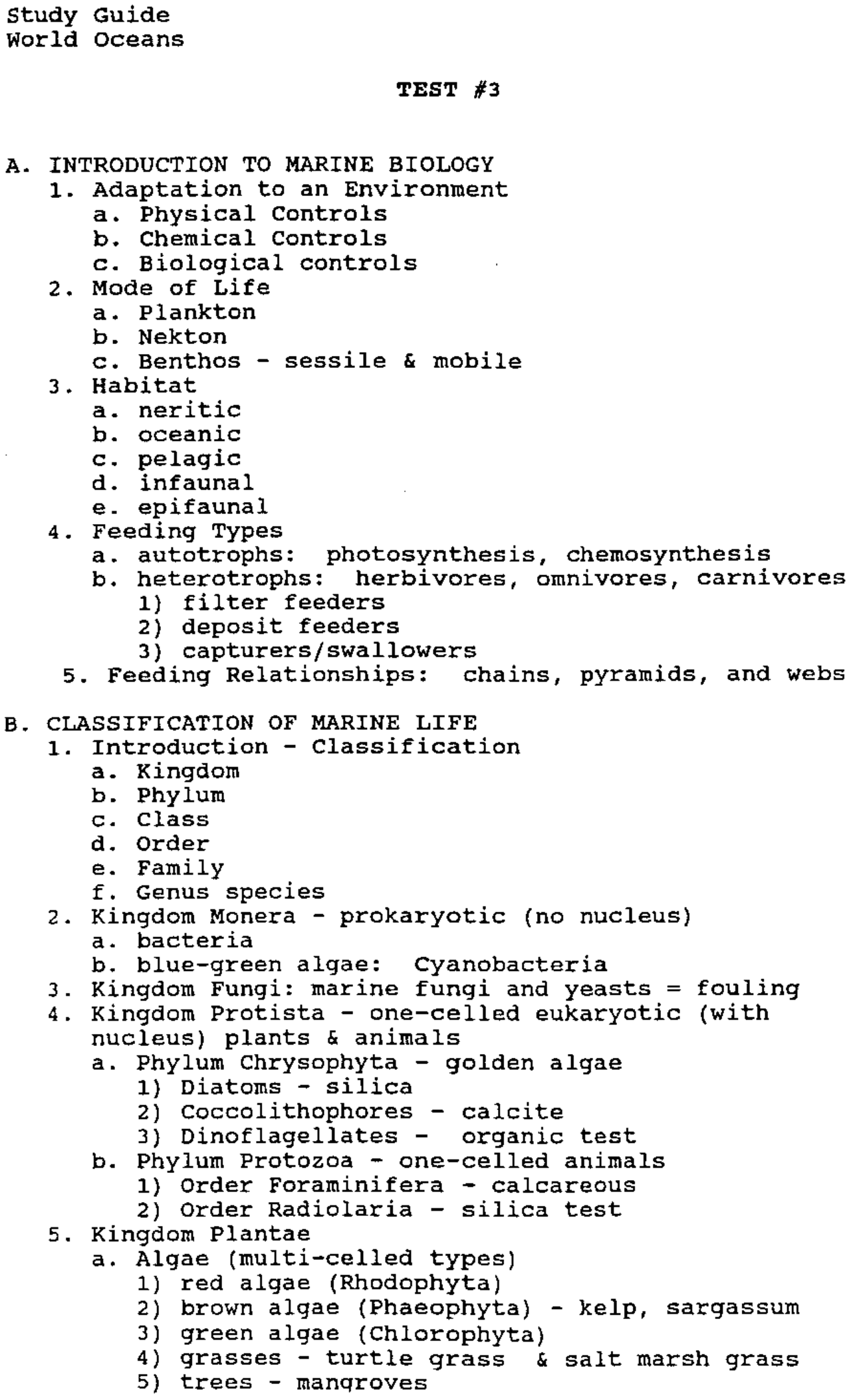 Introduction to Marine Biology in World Oceans - Test 3 | GEO 1402 ...