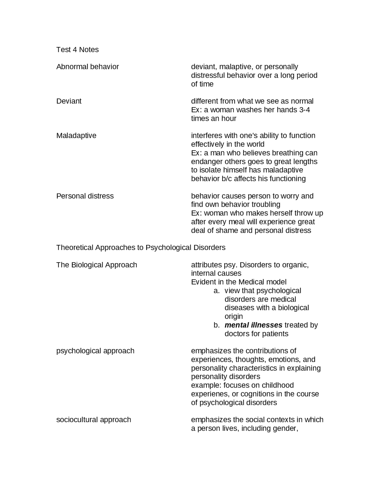 Theoretical Approaches to Psychological Disorders | PSY 301 - Docsity