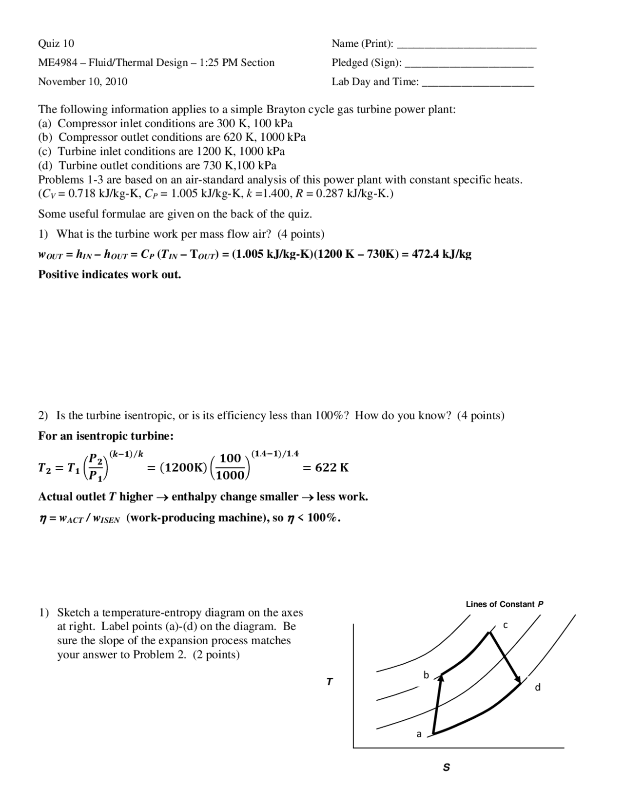 Fluid and Thermal Design - Practice Quiz 10 to Solve | ME 4124 - Docsity