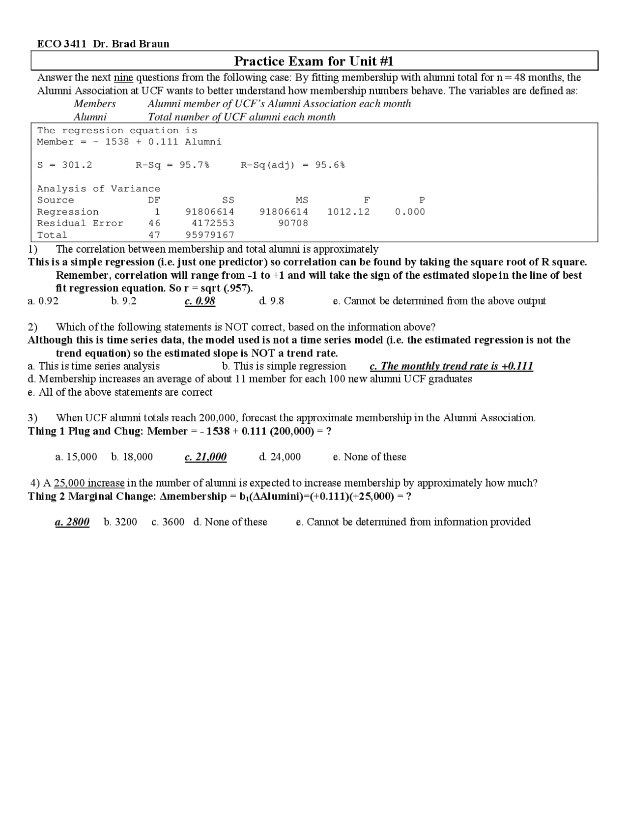 Practice Exam 1 for Quantitative Business Tools II | ECO 3411 - Docsity