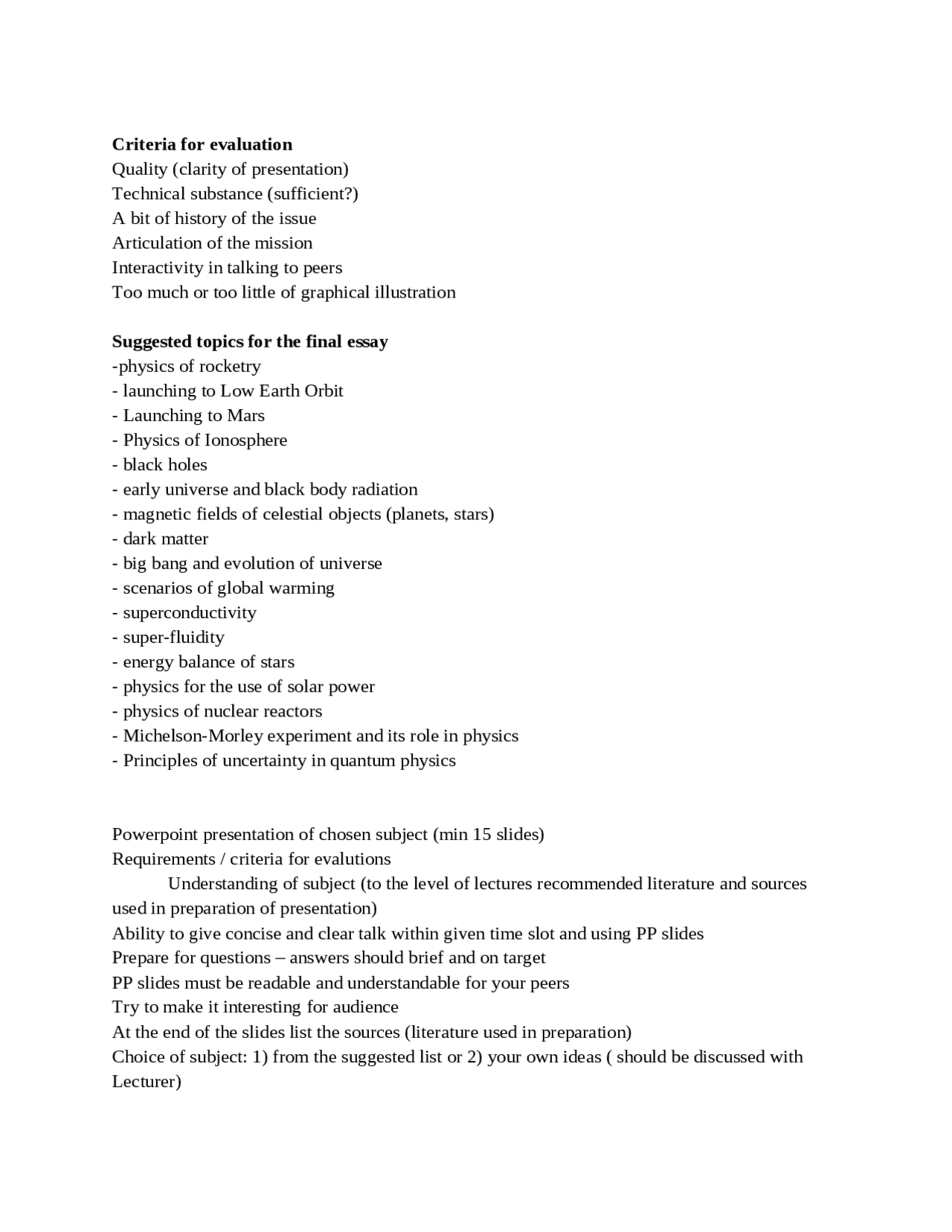 Final Presentation Guidelines For The Evaluation Phys 101 Docsity