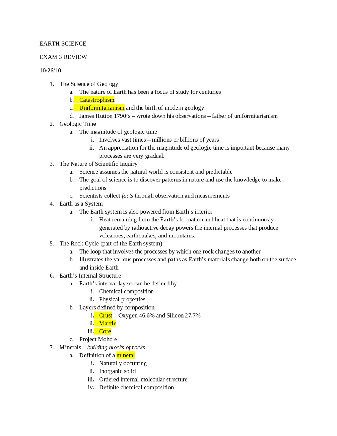 Science Review Exam 3 Earth Science Geog 1710 Docsity