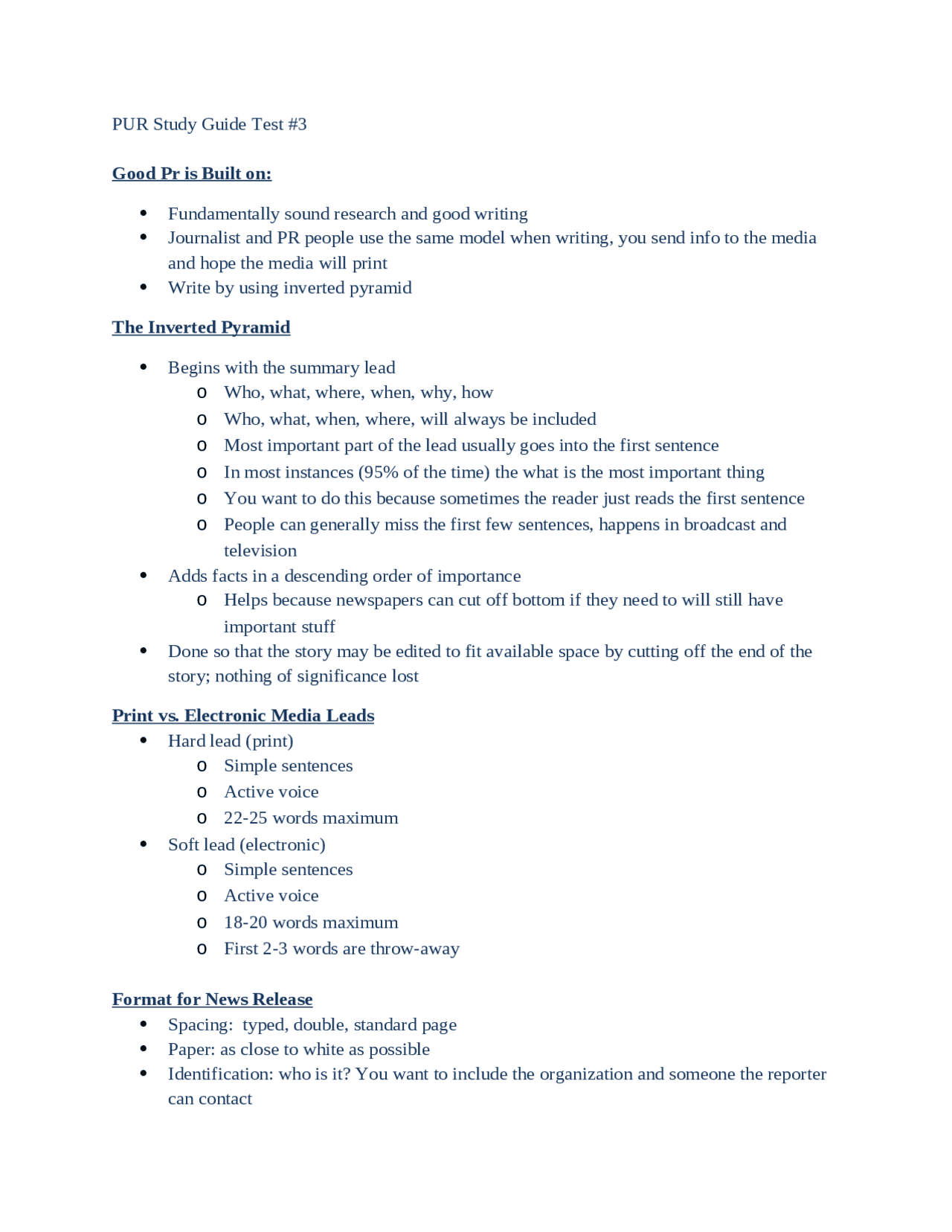 Final Exam Notes Introduction To Public Relations Pur 3000 Docsity
