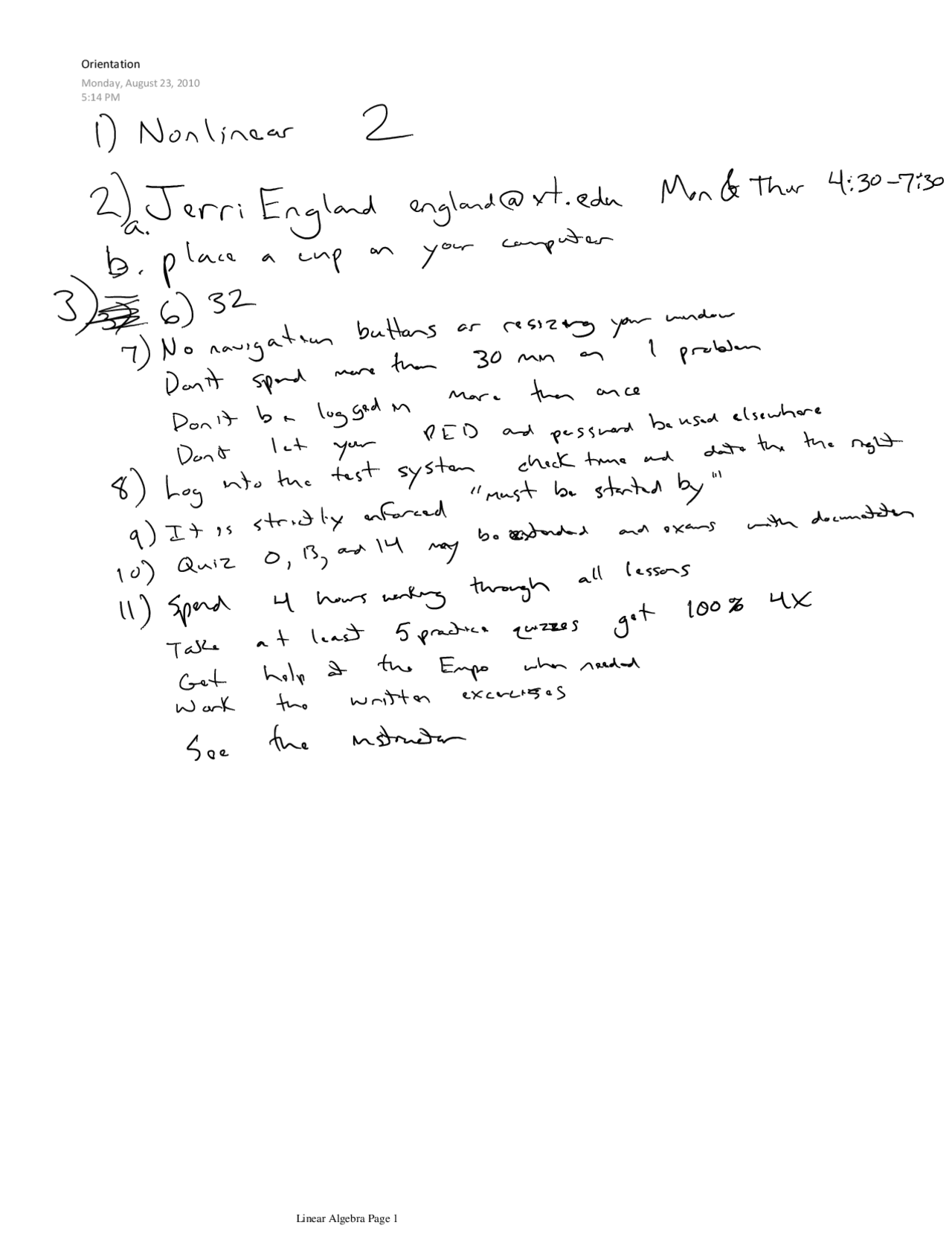 Handwritten Notes for Quiz | Elementary Linear Algebra | MATH 1114 ...