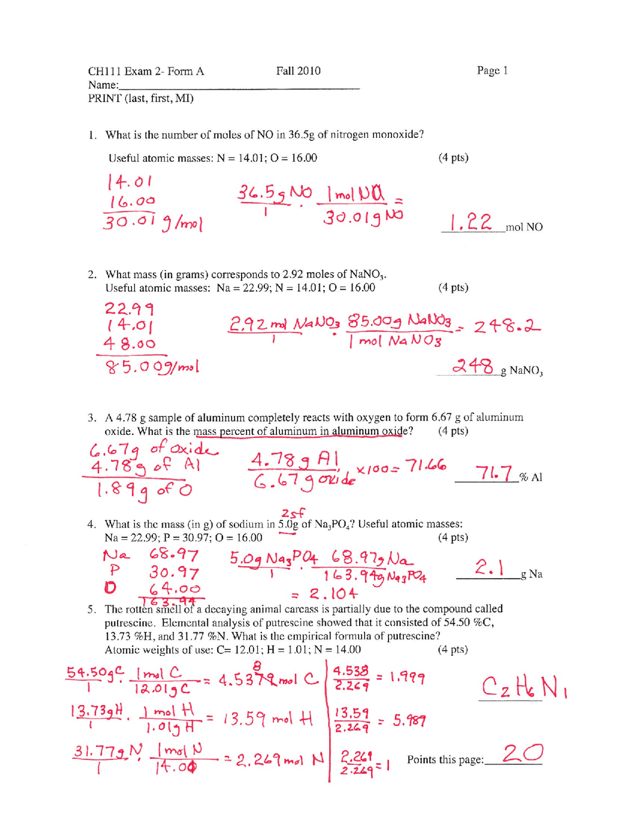 20 Solved Questions on Preparatory Chemistry - Exam 2 | CH 111 - Docsity