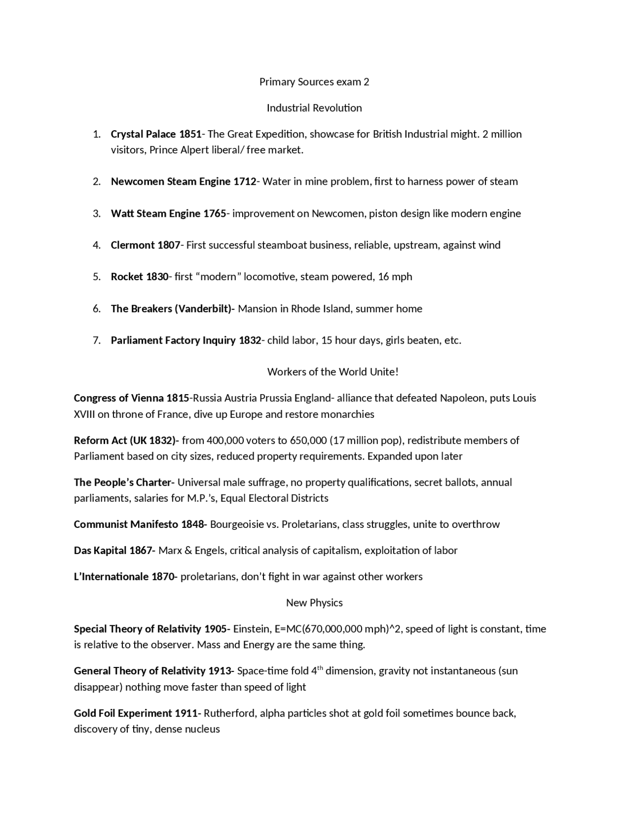 Industrial Revolution - Primary Sources Exam 2 | HIST 1026 - Docsity