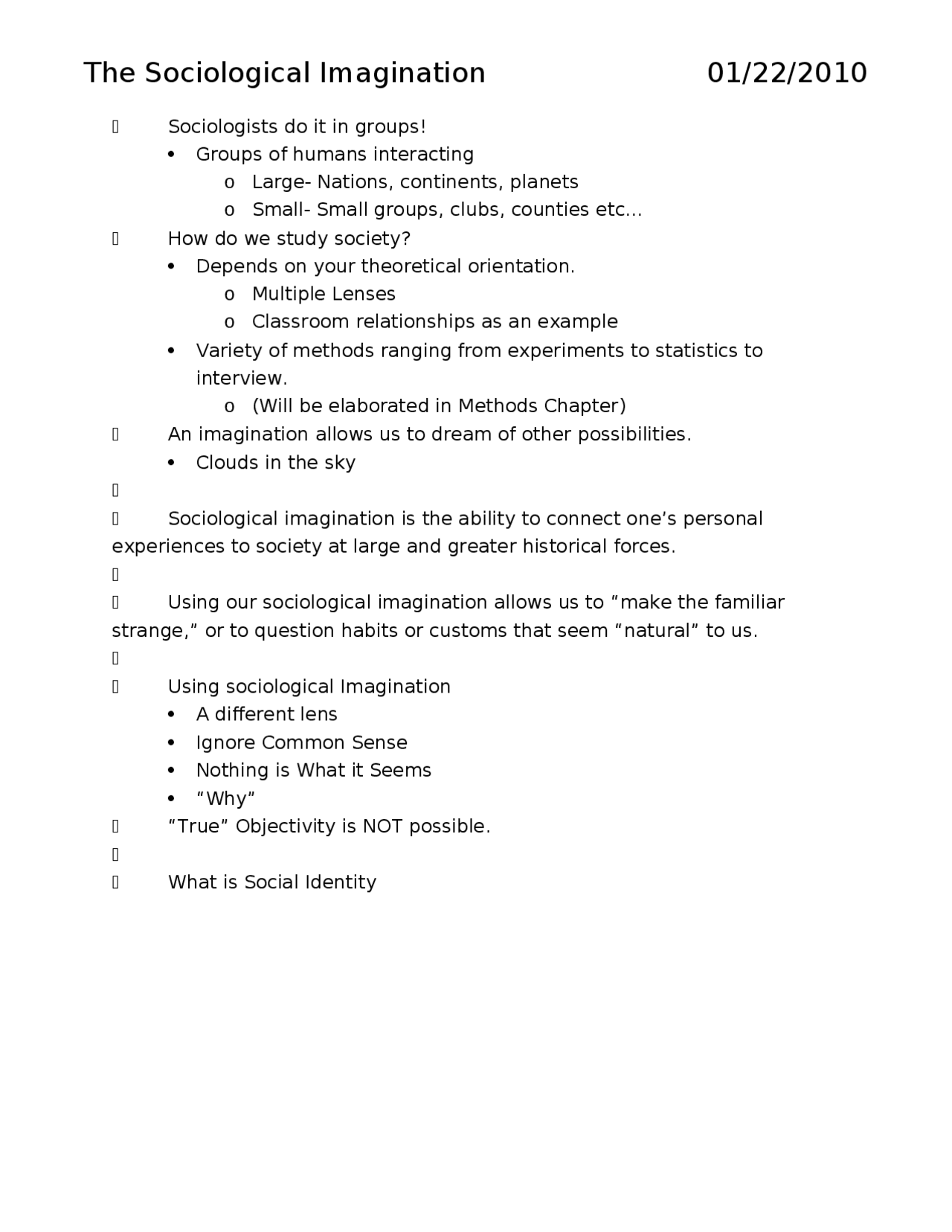 Notes On The Sociological Imagination Socl 2001 Docsity