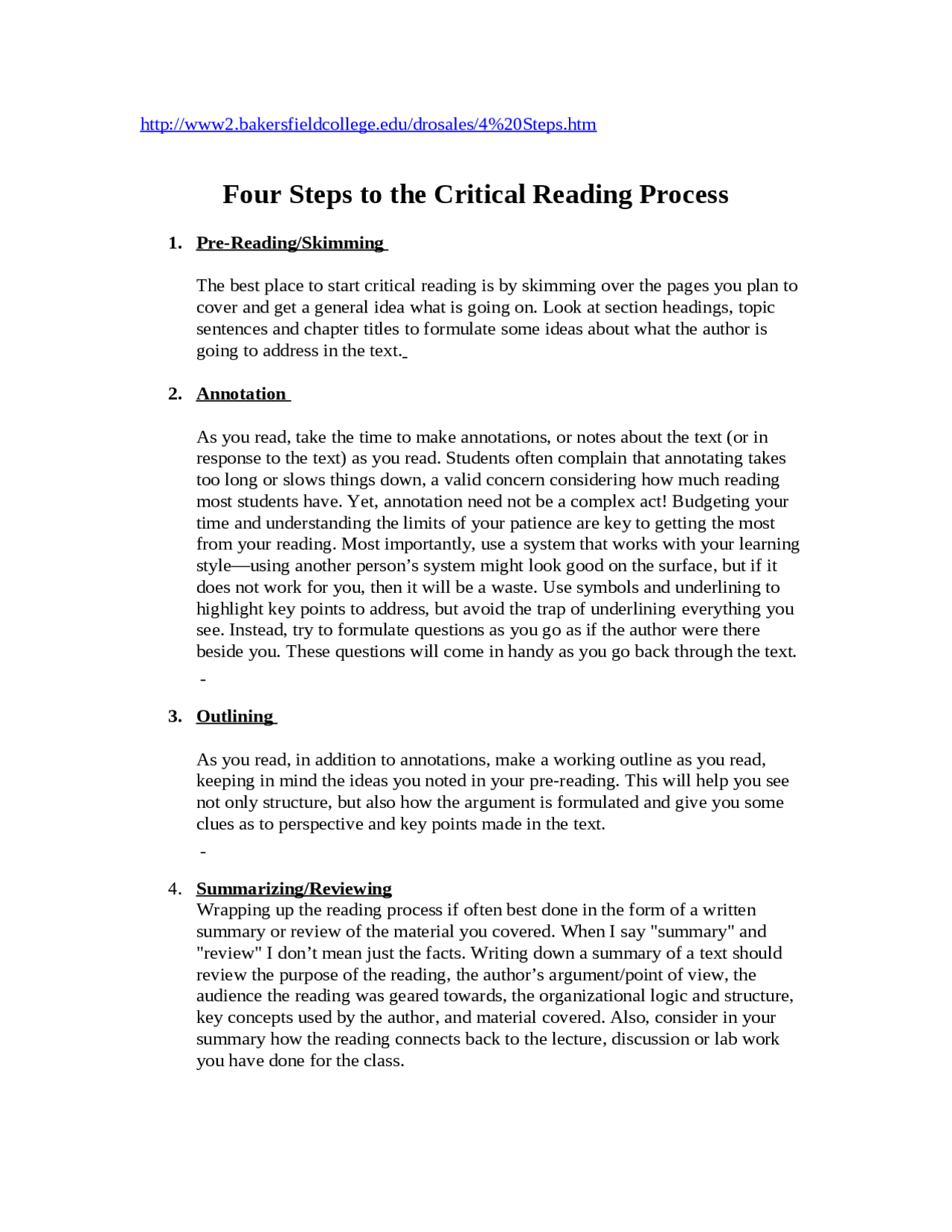 Critical reading process - Mosaic | IH 851 - Docsity