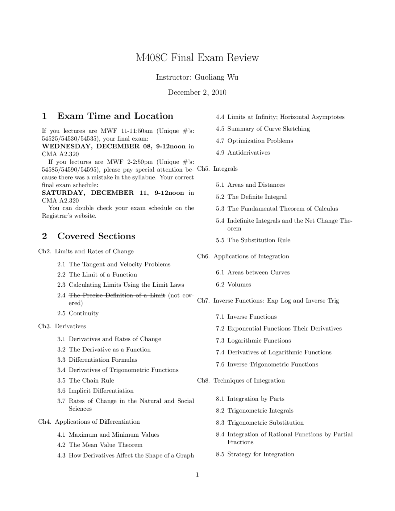 Review Problems Of Differential And Integral Calculus M 408c Docsity