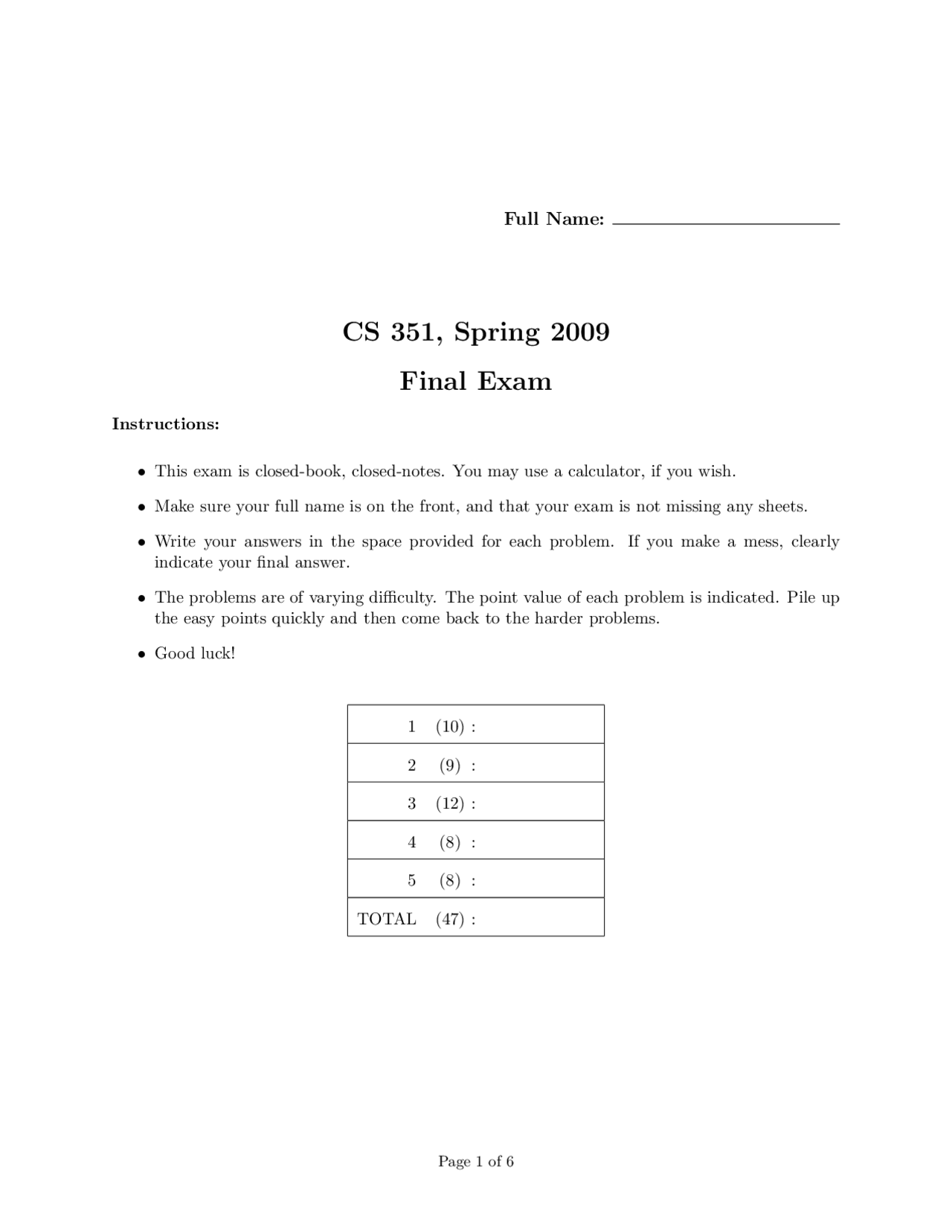 Past Paper Questions | Systems Programming 2009 | CS 351 | Exams ...