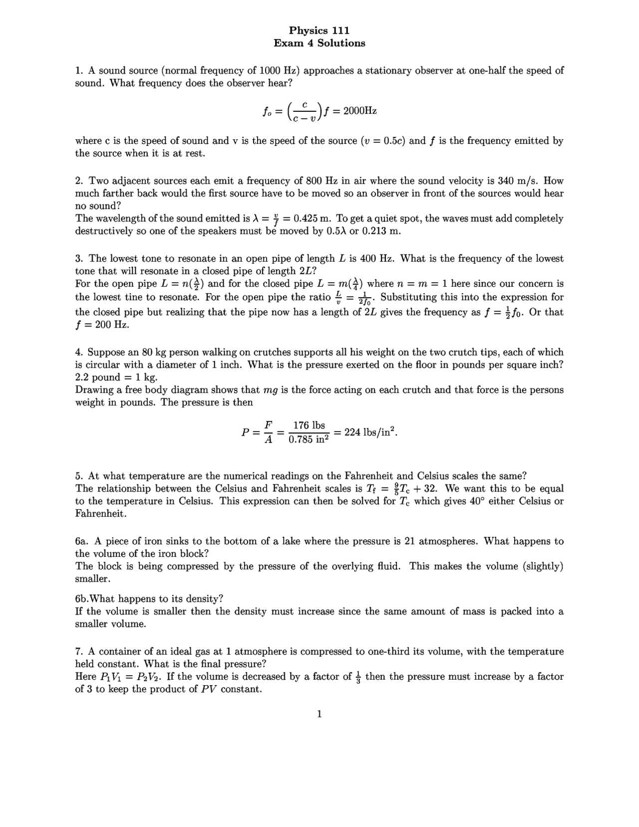 Exam 4 Solutions General Physics Phy 111 Docsity