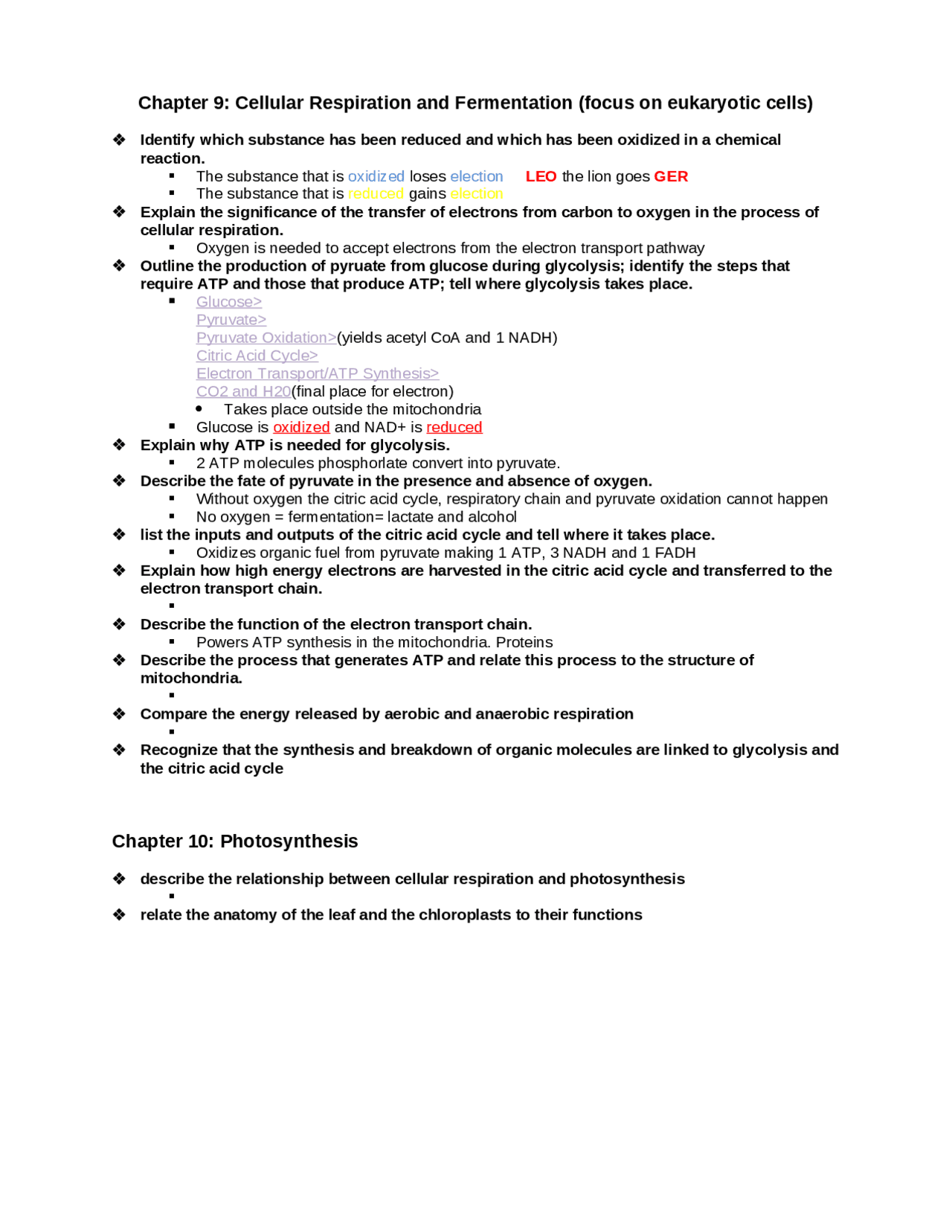 Cellular Respiration And Fermentation Lecture Notes Bio 111 Docsity