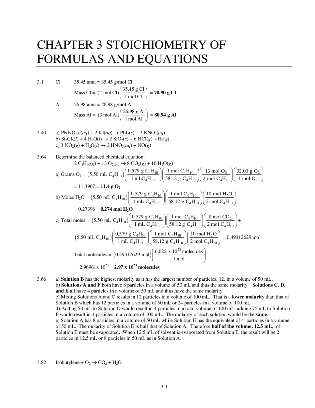 Solution to Problems - Stoichiometry of Formulas and Calculations ...