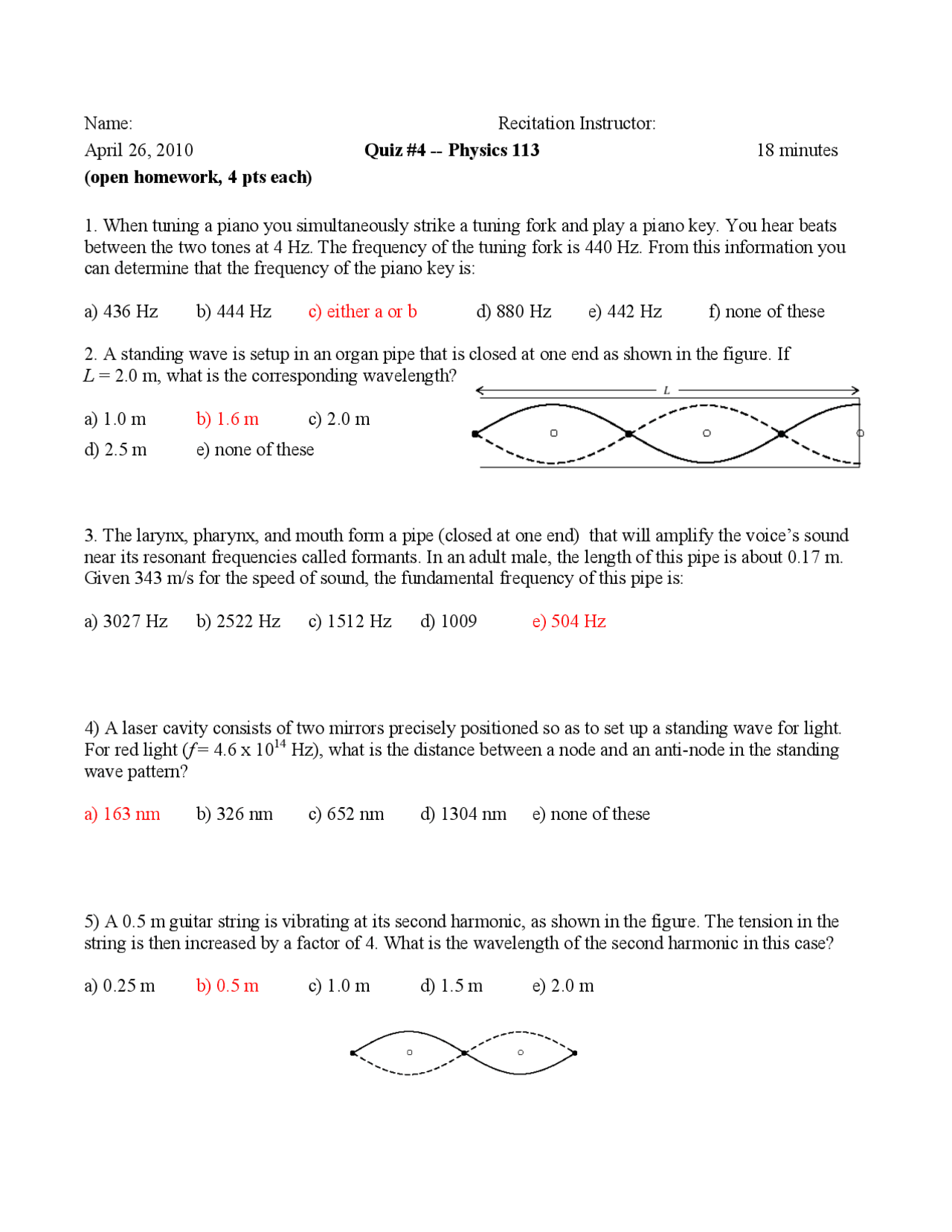 General Physics: Modern Physics - Quiz 4 with Answers | PHYSICS 113 ...