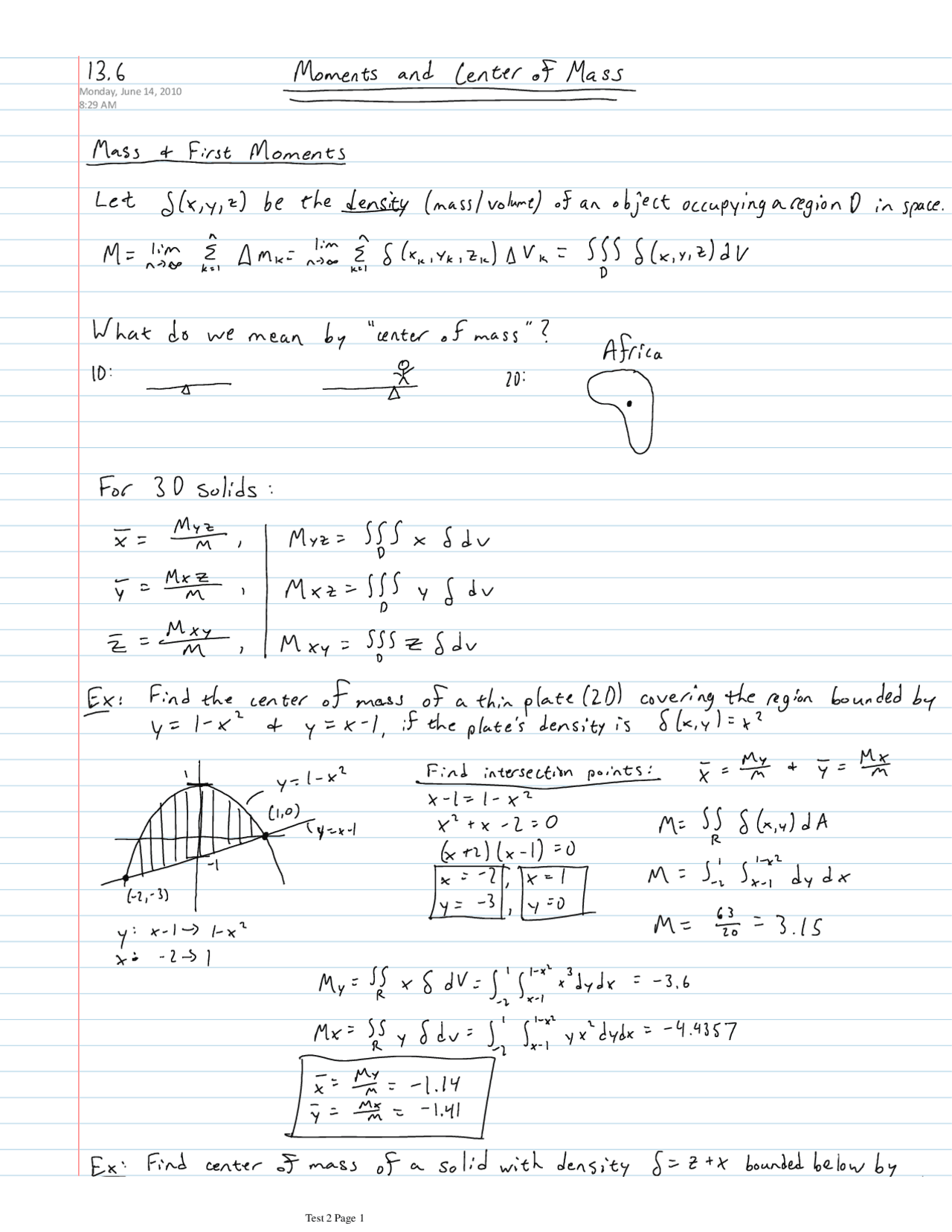 Moments And Centers Of Mass Multivariable Calculus Math 2224 Docsity