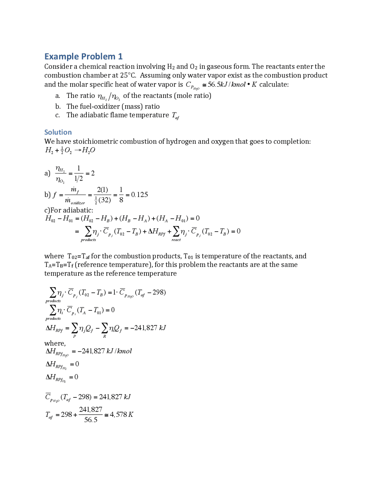Combustion Examples Aerospace Propulsion Systems Aoe 4234 Docsity