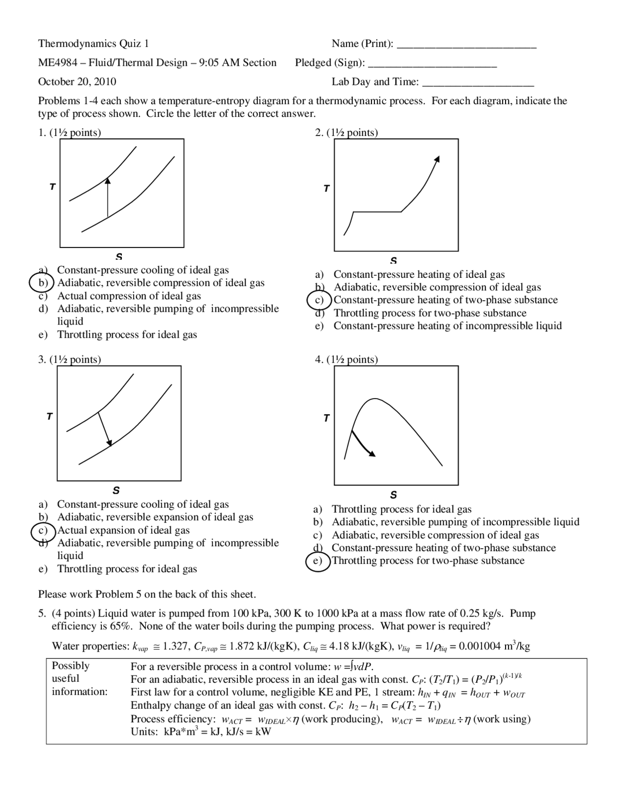 Thermodynamics Quiz 1 Computer Aided Design Of Fluid Thermal System