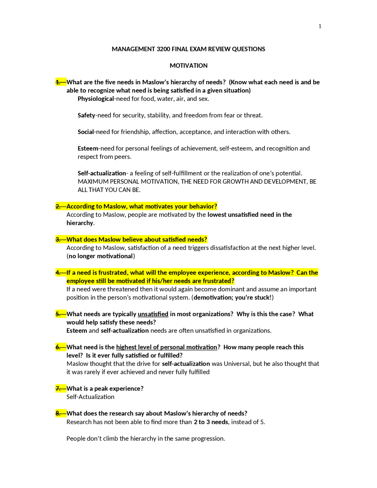 Final Exam Review For Principles Of Management Mgt 3200 Docsity