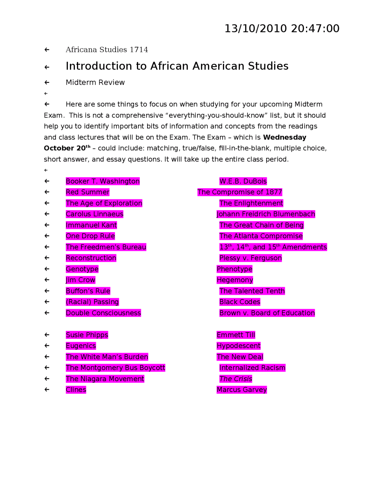 Midterm Review - Introduction to African American Studies | AFST 1714 ...
