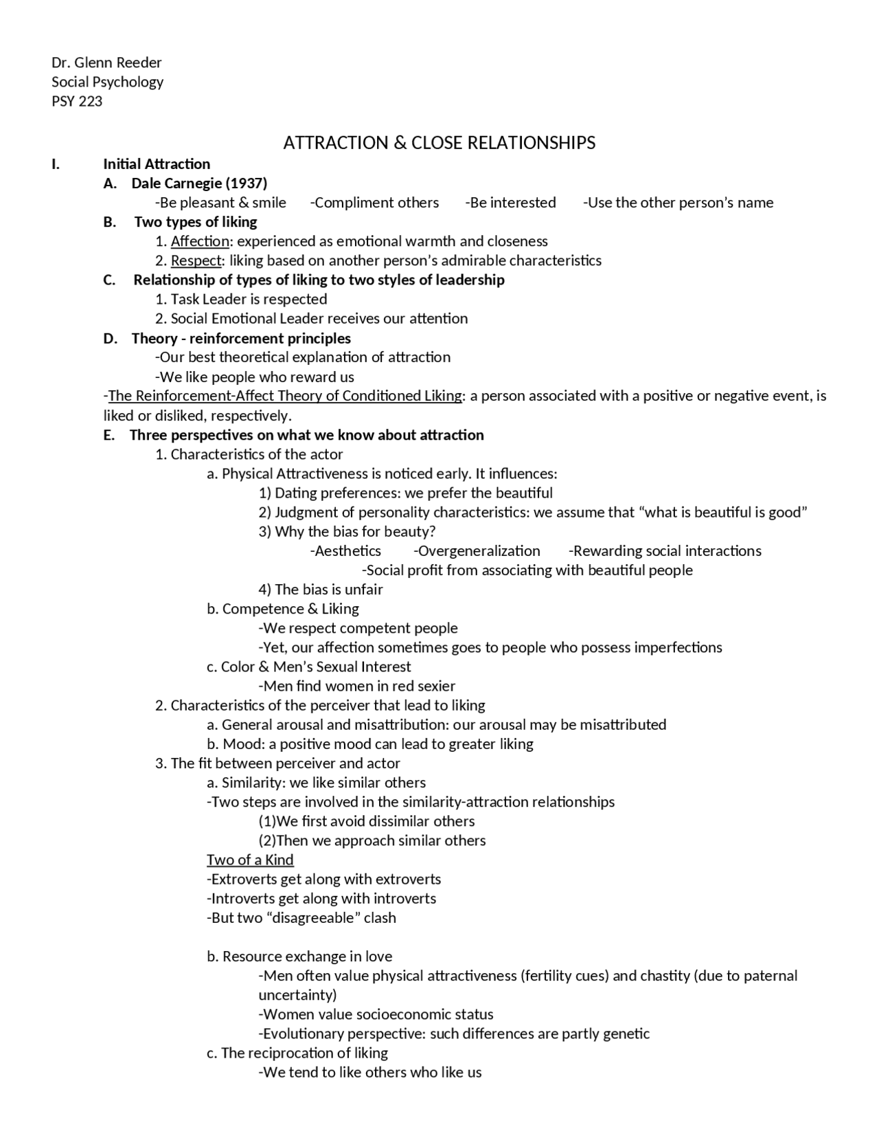 Attraction and Close Relationships - Lecture Notes | PSY 223.00 | Study ...