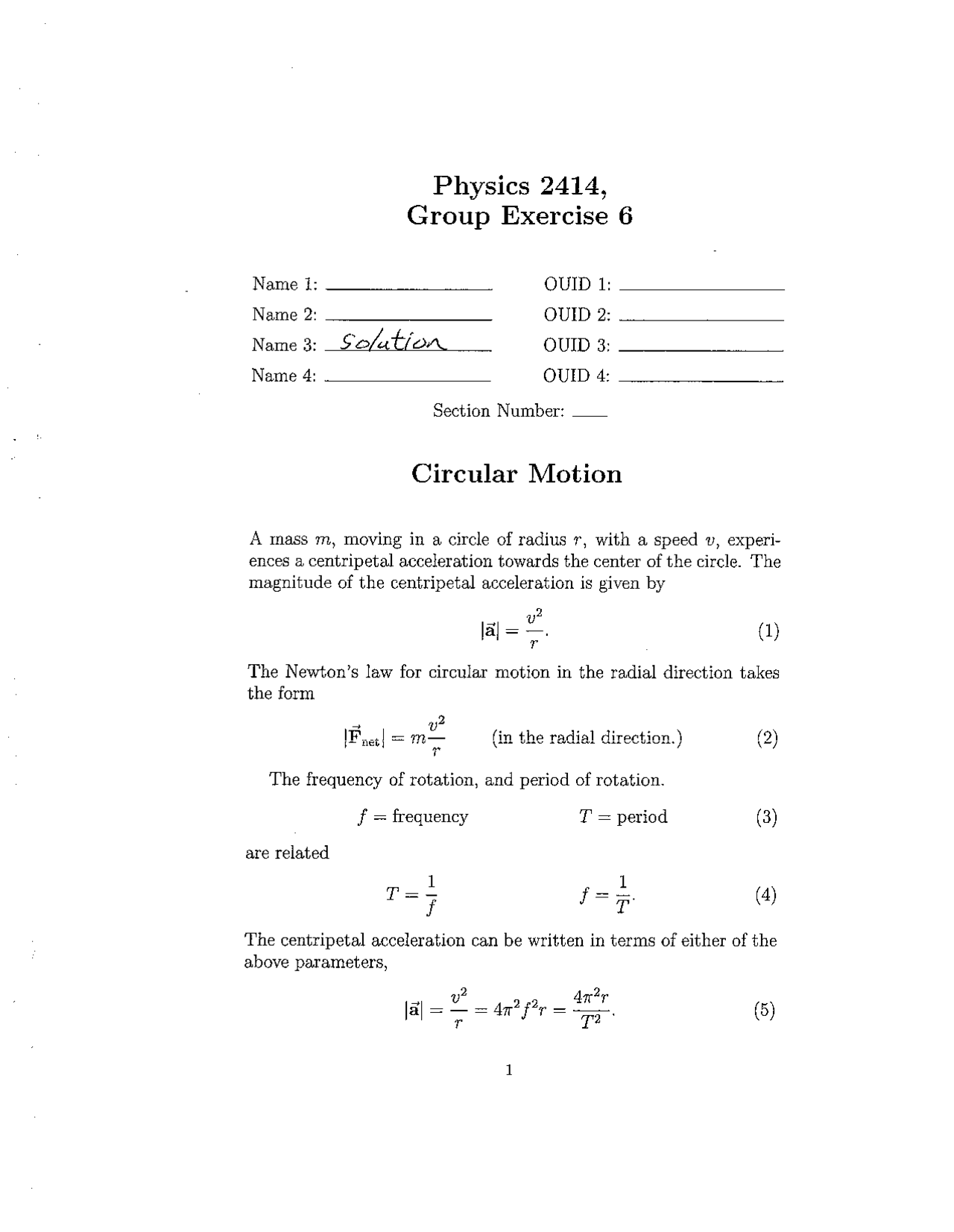 2 Solved Problems on the Circular Motion in General Physics | PHYS 2414 - Docsity