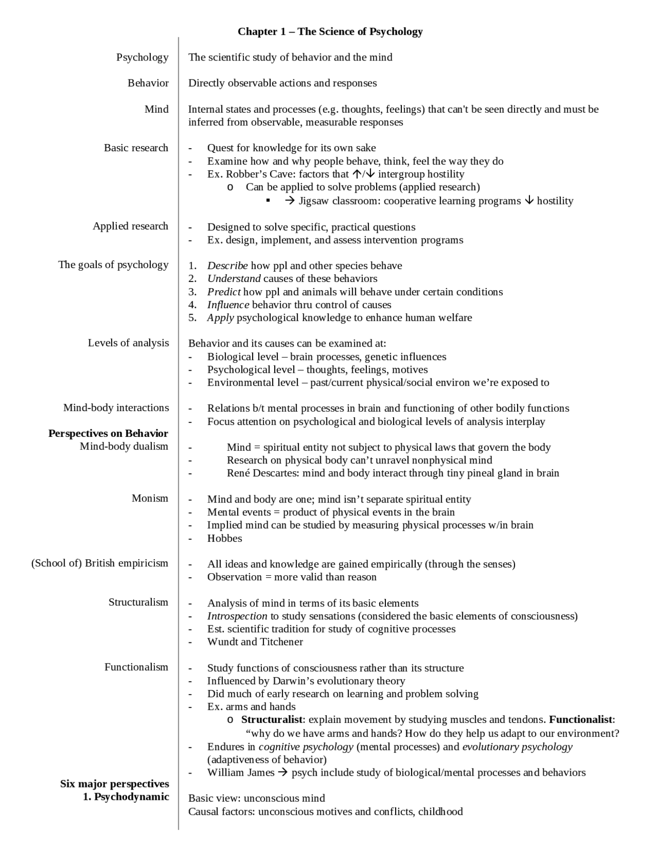 The Science of Psychology - Vocabulary - Introduction to Psychology ...