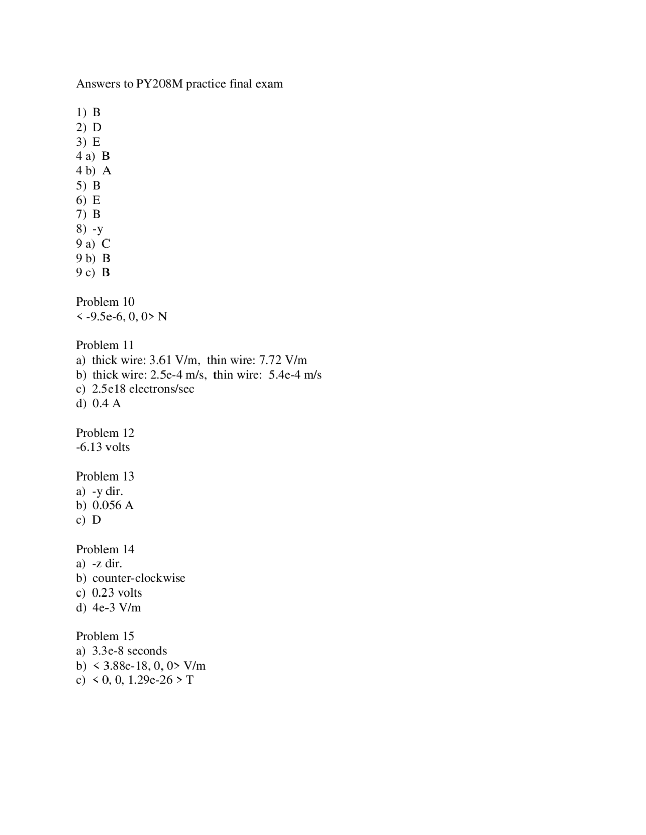 Answers To Practice Final Exam Physics For Engineers And Scientists