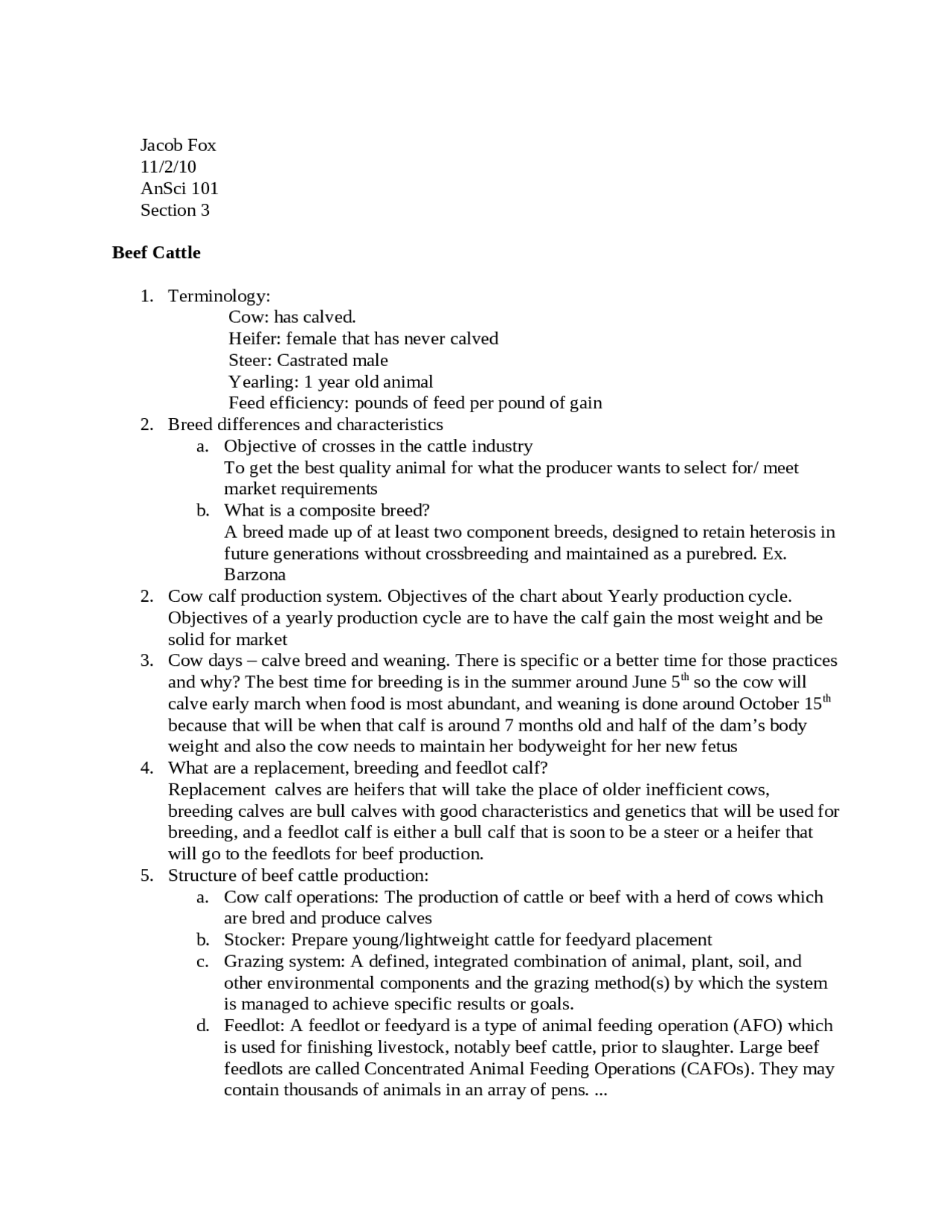 Exam1 Study Guide - Introductory Animal Science | A S 101 - Docsity