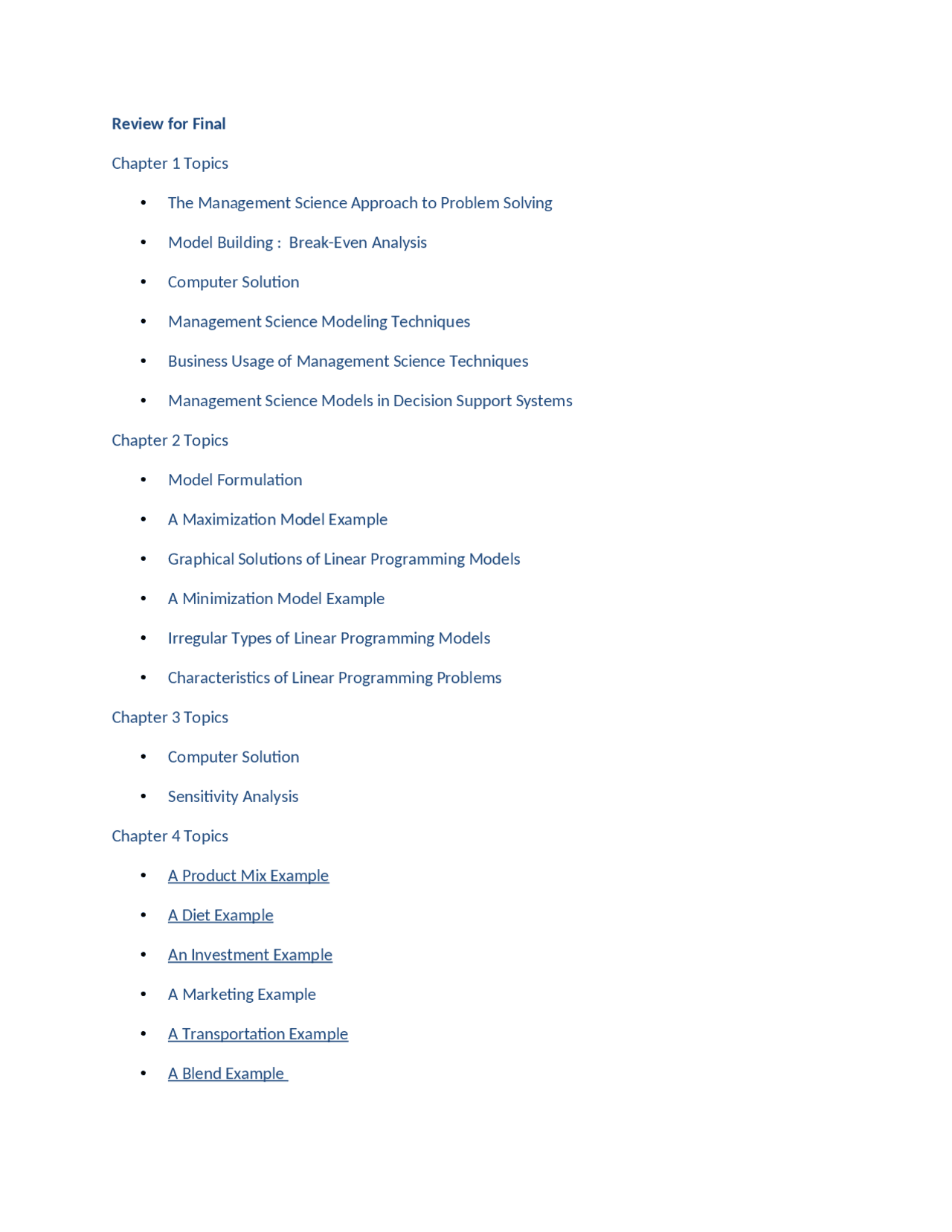 Review For Final Examination Quantitative Methods Bit 2406 Docsity