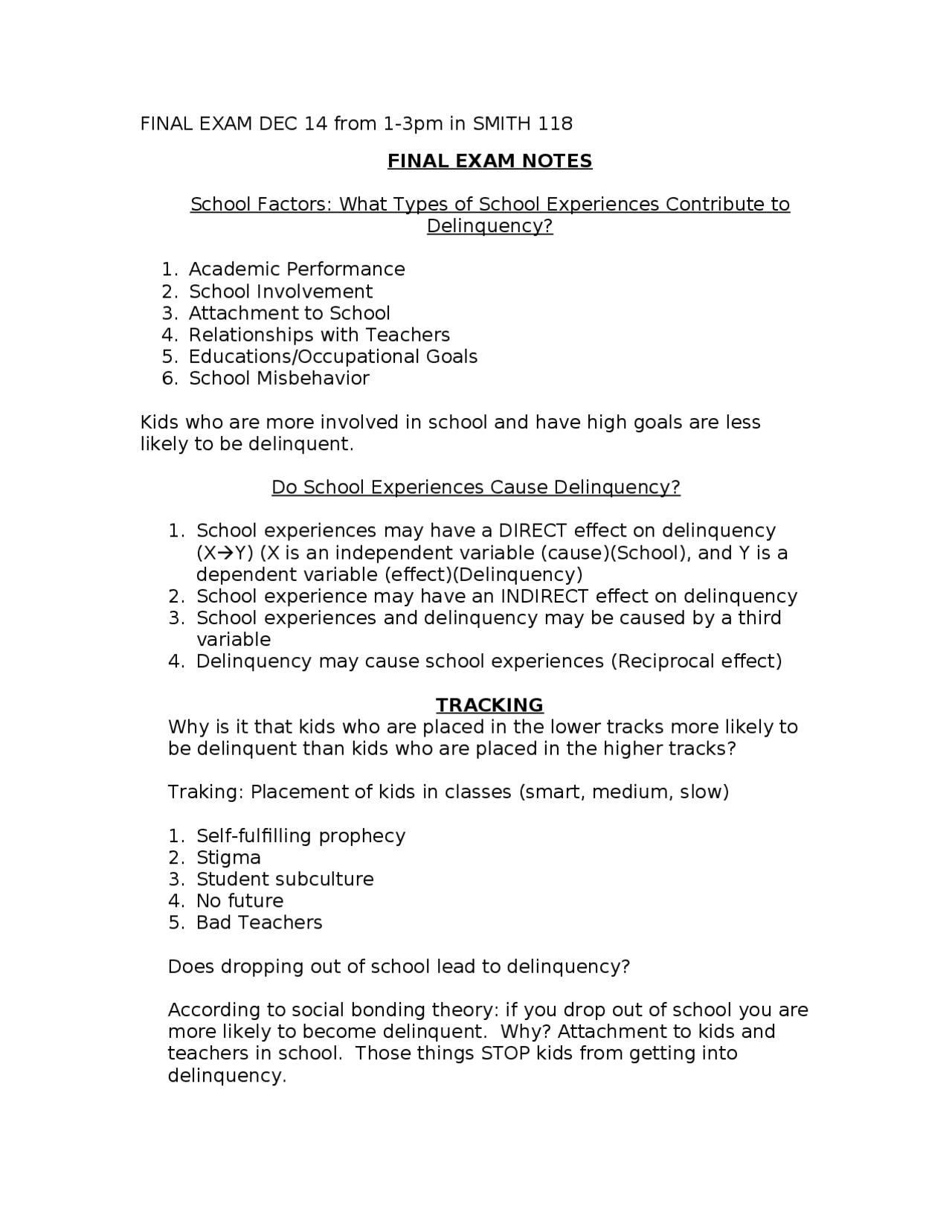 Final Exam Notes Juvenile Delinquency Soc 42100 Docsity