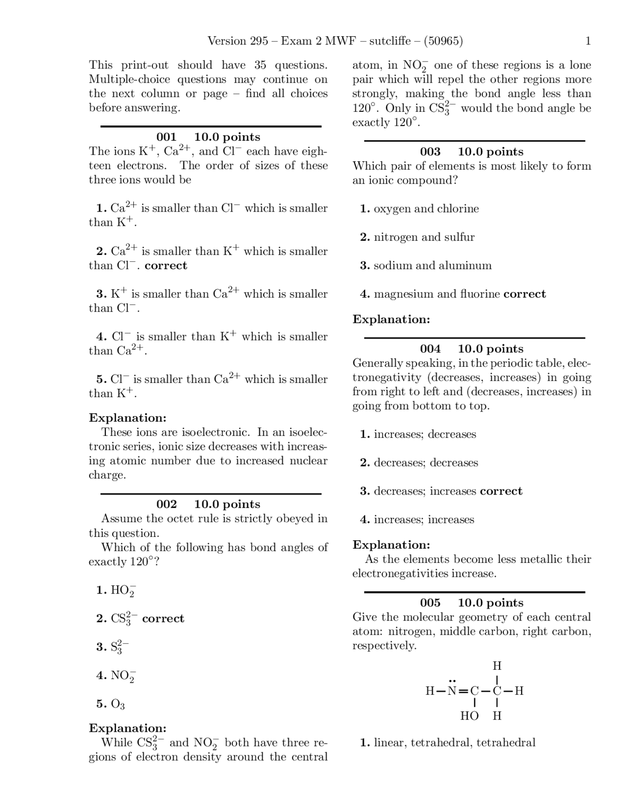 Principles of Chemistry - Exam 2 Solutions | CH 301 | Exams Chemistry ...